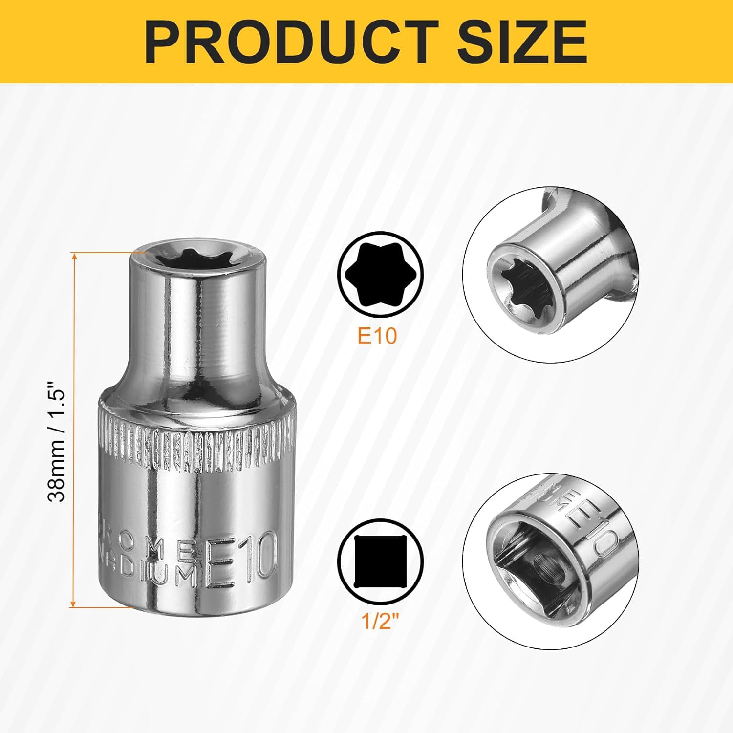 GHRTGR-2pcs E-Torx Socket 1/2" Drive E10 External Torx Deep Socket CR-V ...