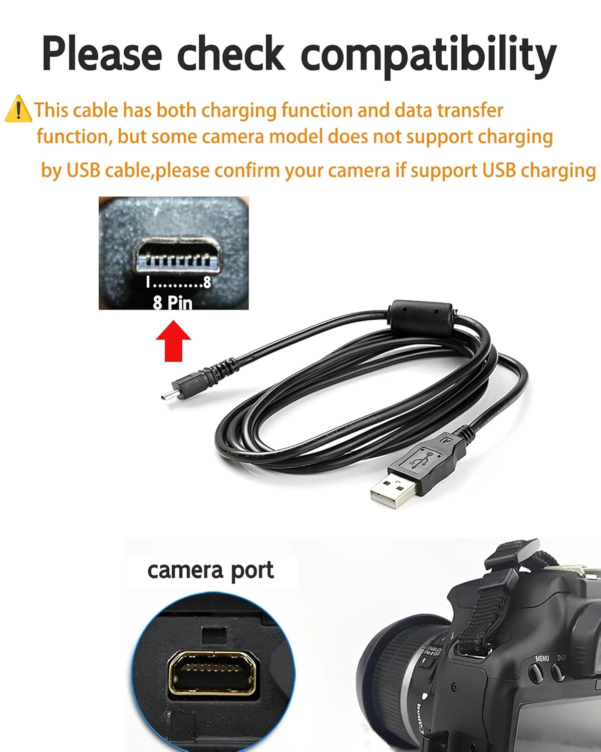 GHRTGR-3.3Ft USB Cable for Sanyo Camera Charger 8-PIN Cord compatible with Sanyo Xacti VPC-S70 ...