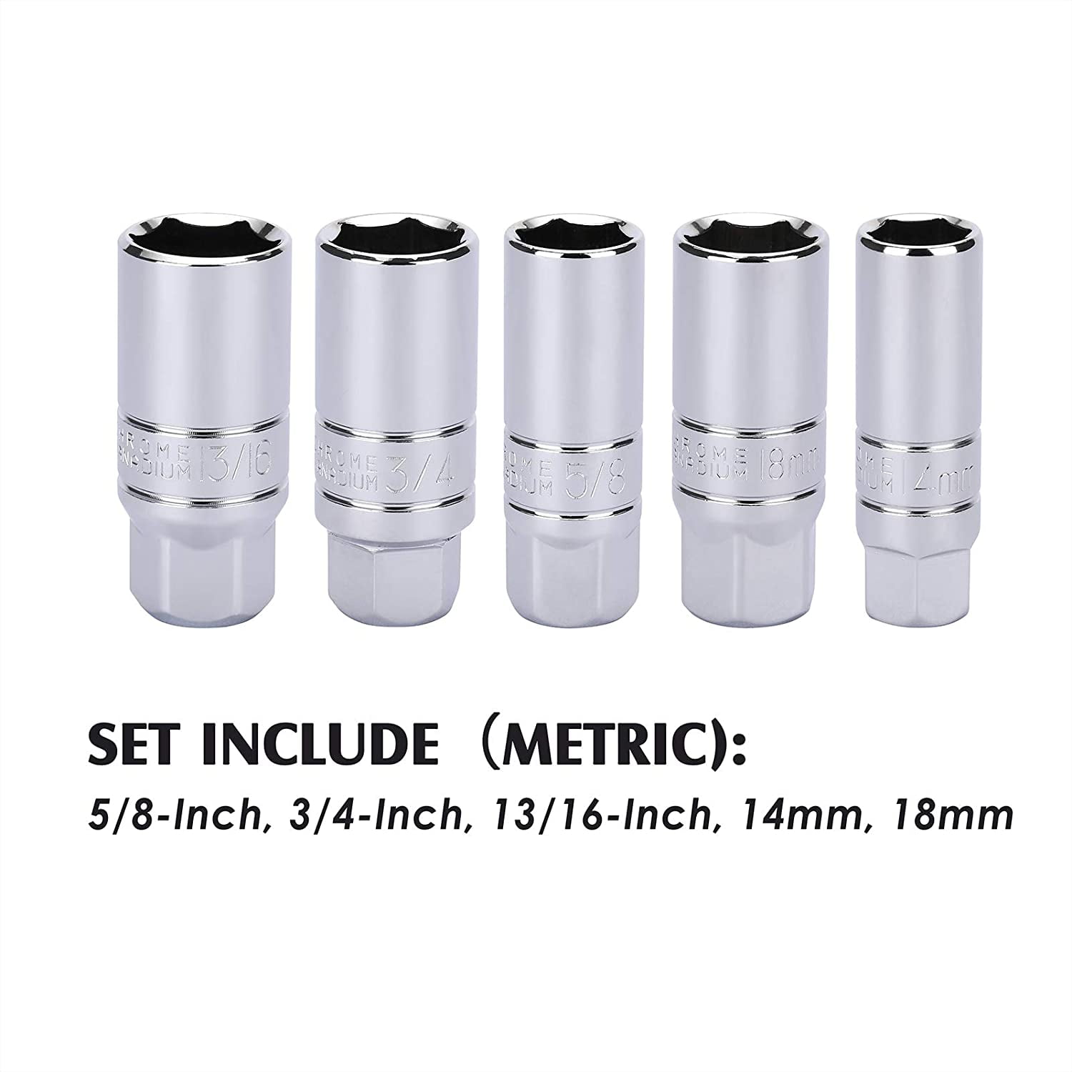 GHRTGR-3/8-Inch Drive Spark Plug Socket Set, SAE & Metric, CR-V Steel ...