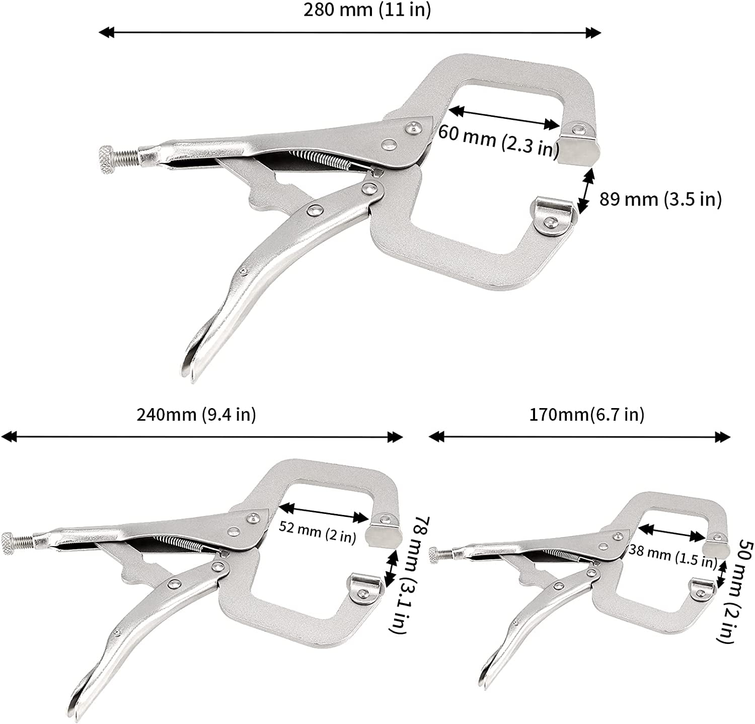 GHRTGR-3 Pack C Clamp Locking Pliers Set with Swivel Pads, Locking C ...
