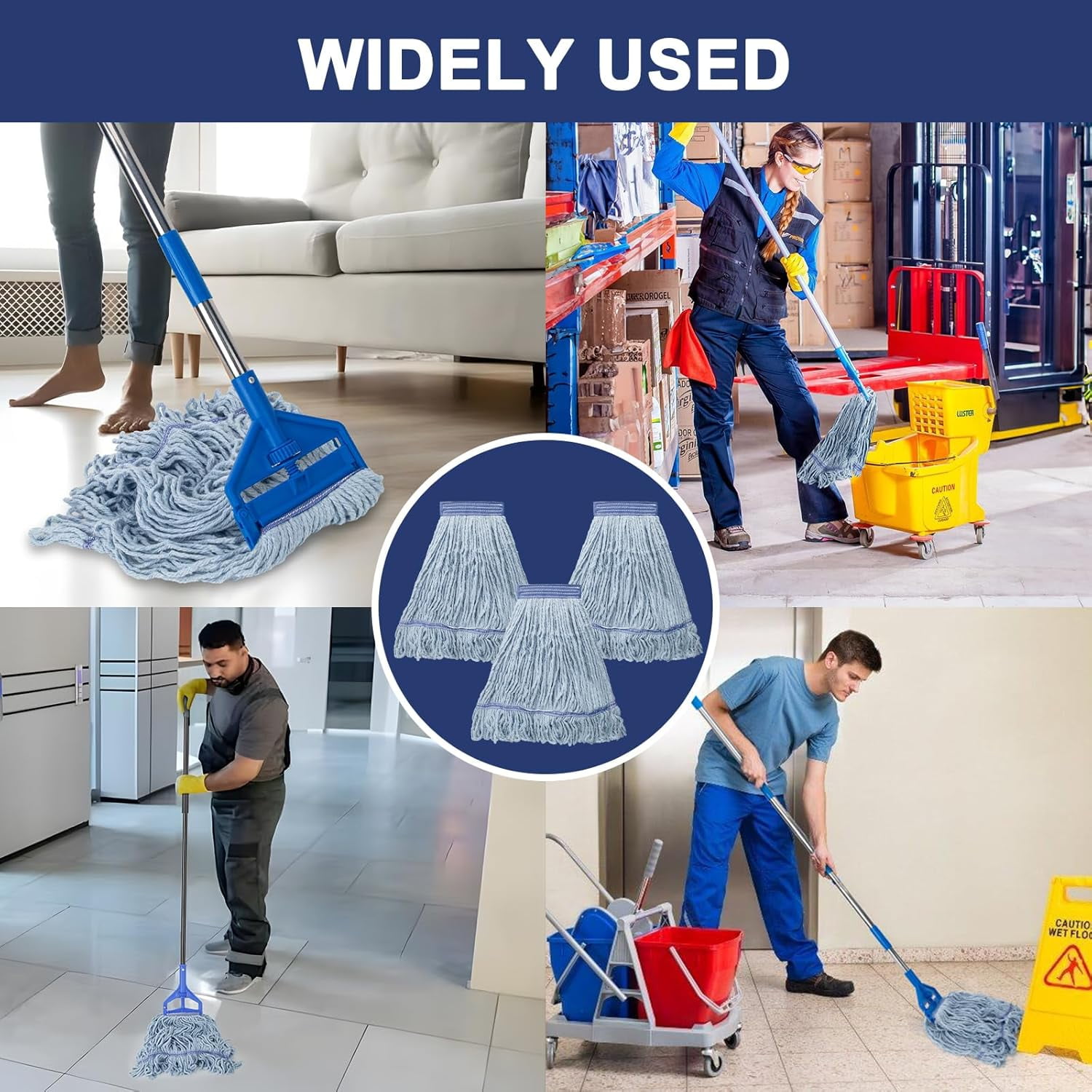 GHRTGR-3 Pack Heavy Duty Commercial Mop Head Replacement,Looped End ...