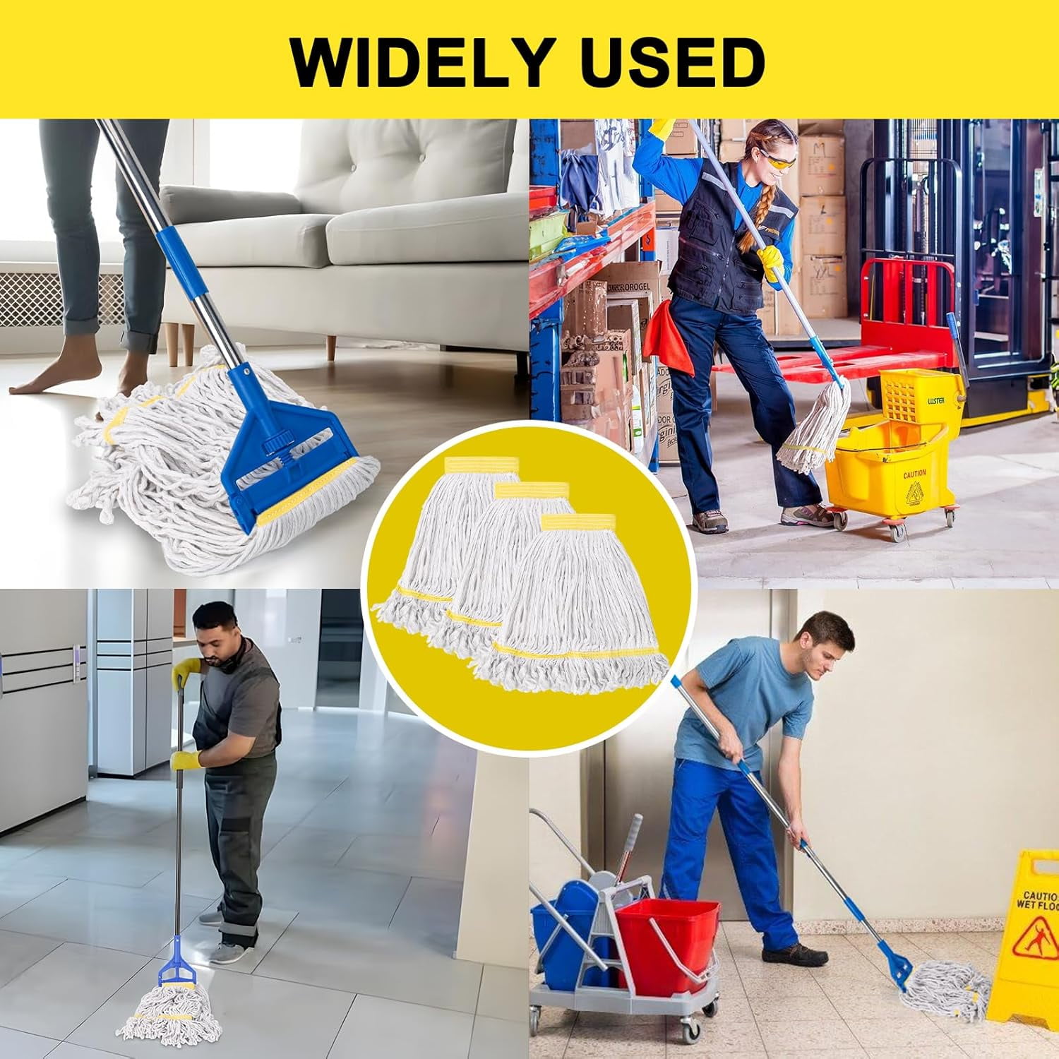 GHRTGR-3 Pack Heavy Duty Commercial Mop Head Replacement,Looped End ...