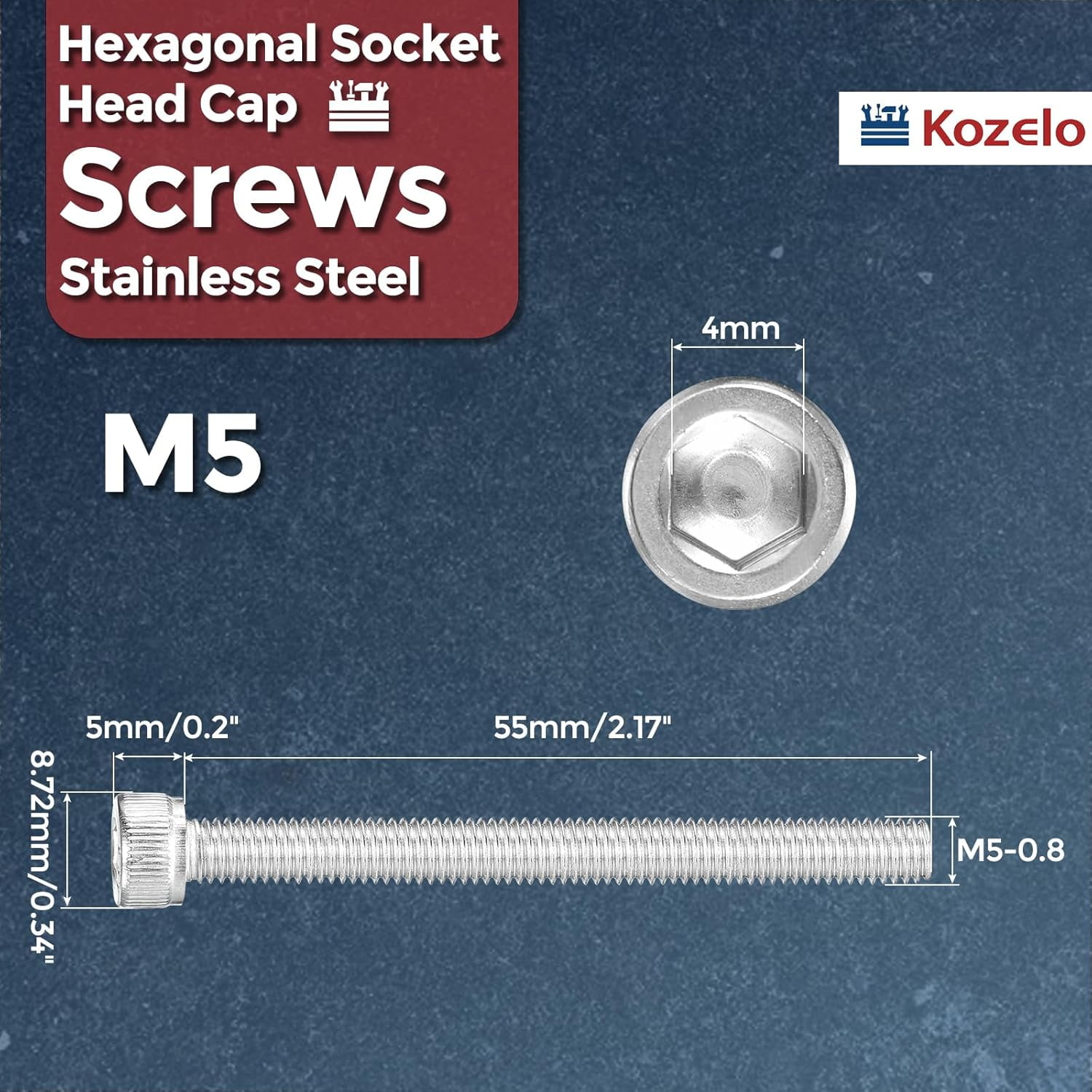 GHRTGR-30pcs Socket Head Cap Screws - [M5-0.8 x 55mm] 304 Stainless ...