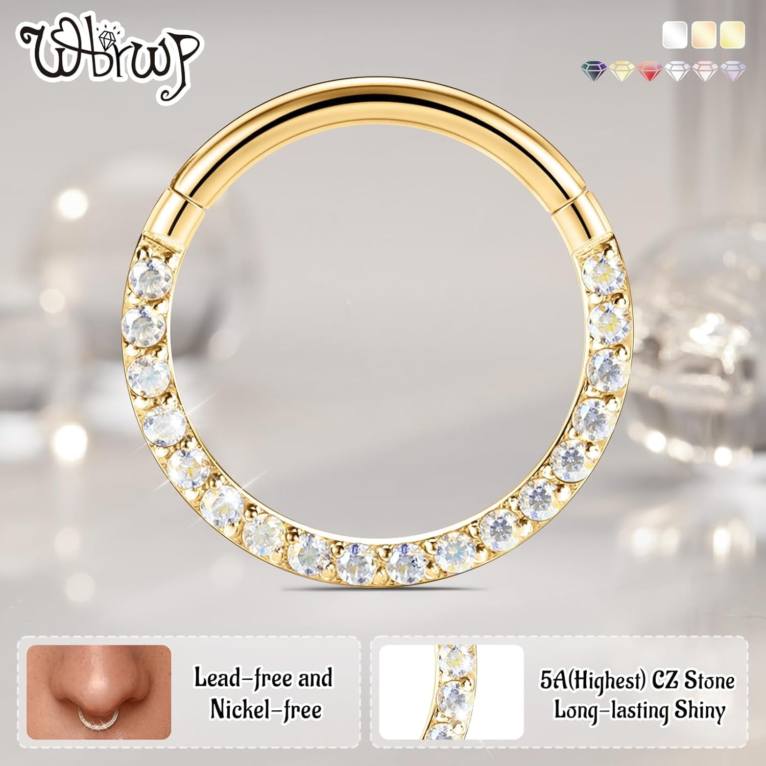 GHRTGR-316L Stainless-Steel Hinged Nose Rings Hoop : 20G 18G 16G 14G Womens and Mens Body ...