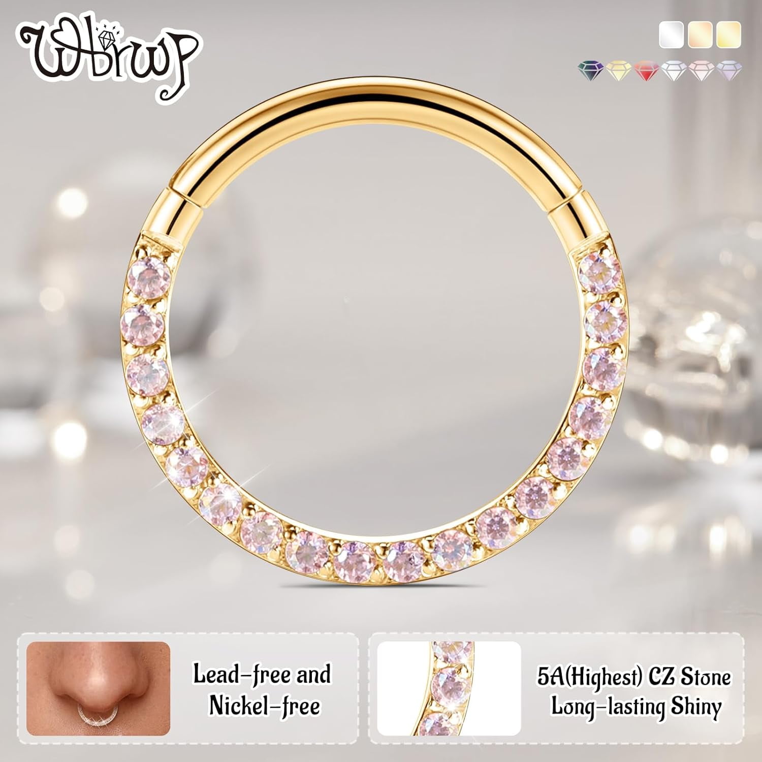 GHRTGR-316L Stainless-Steel Hinged Nose Rings Hoop : 20G 18G 16G 14G Womens and Mens Body ...