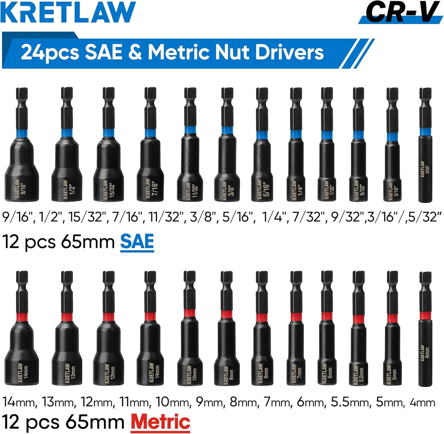 GHRTGR-31PCS Magnetic Nut Driver Set, Impact Drill Driver Bit in Cr-V ...