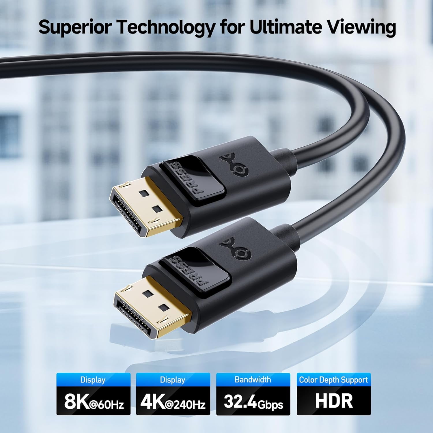 GHRTGR-32.4Gbps DisplayPort 1.4 Cable - 13ft, Support 8K 60Hz, 4K 240Hz ...