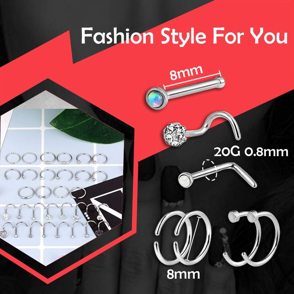 GHRTGR-32Pcs 20G Mixed Set - Unisex L-Shaped & C-Shaped Nostril, Screw ...
