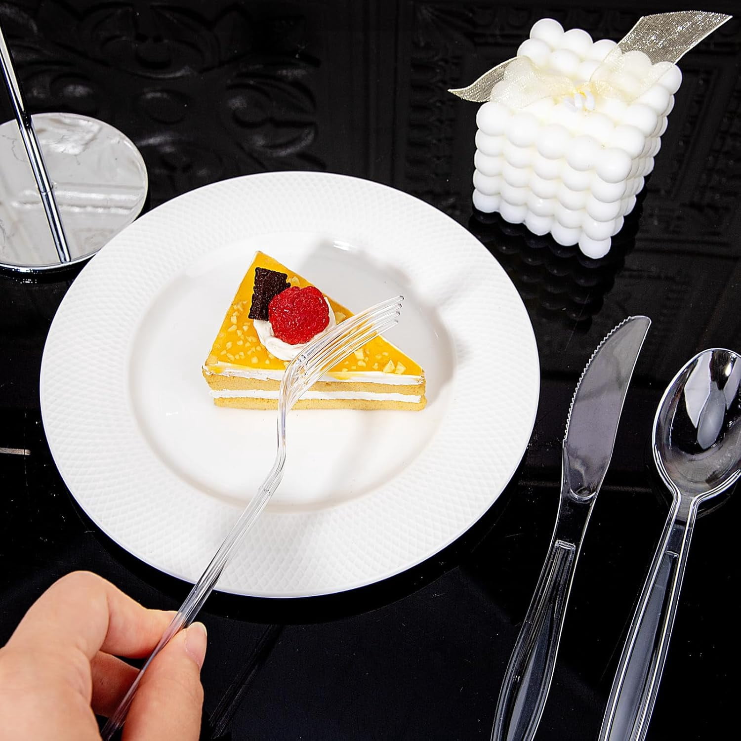 GHRTGR-360PCS Heavy Duty Clear Plastic Silverware, 150 Forks, 150 ...