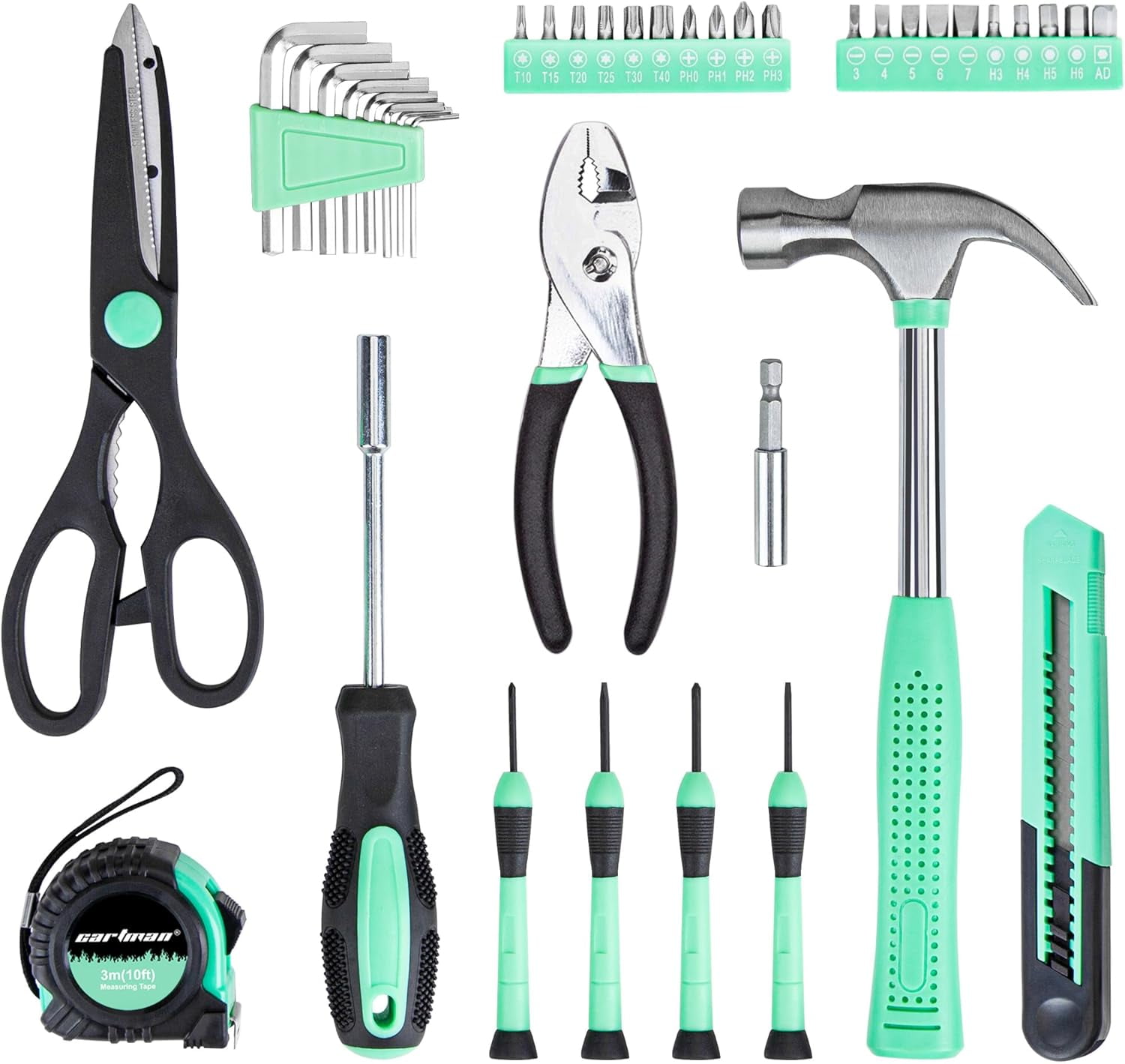 GHRTGR-39 Piece Tool Set General Household Hand Kit with Plastic Toolbox Storage Case Green ...