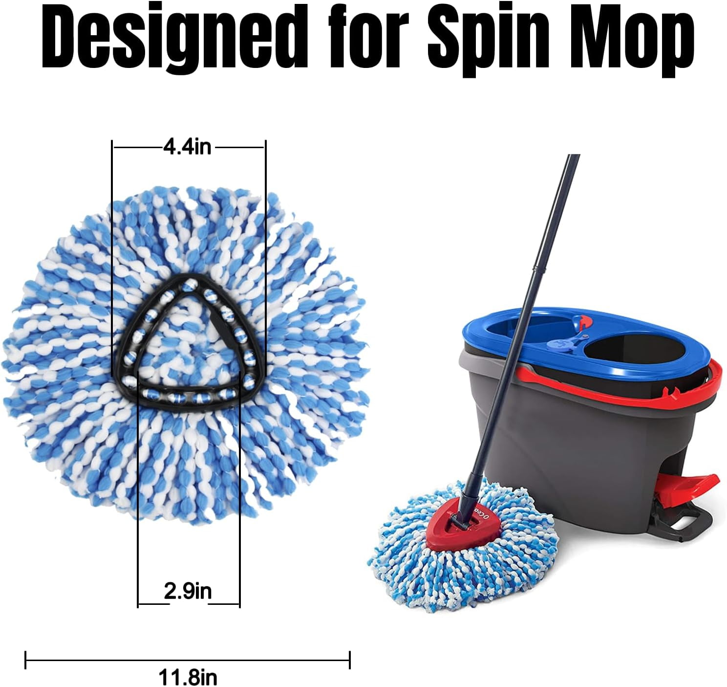 GHRTGR-3Pcs Spin Mop Replacement Heads, 360° Easy Wring Spin Mop 100% ...