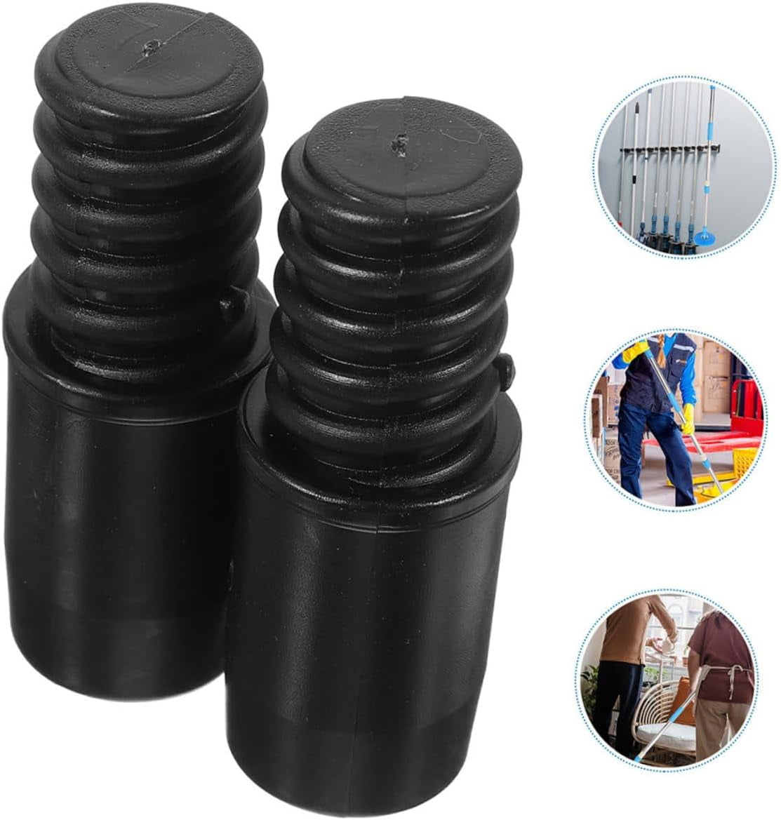 GHRTGR-4 Count Plastic Black Cylindrical Mop Head Tips for Telescopic ...