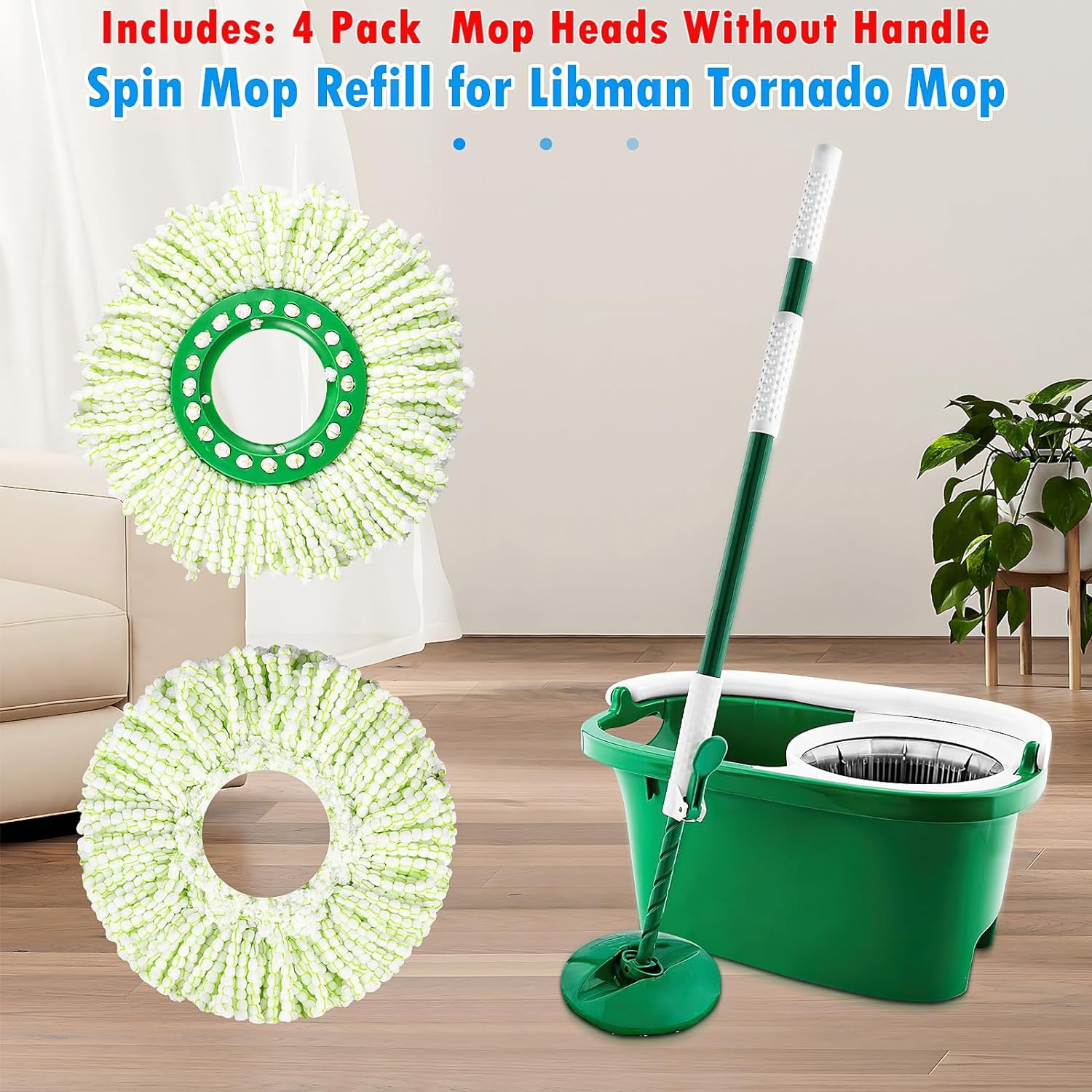 GHRTGR-4 Pack Mop Head Replacement for Libman Tornado Spin Mop ...
