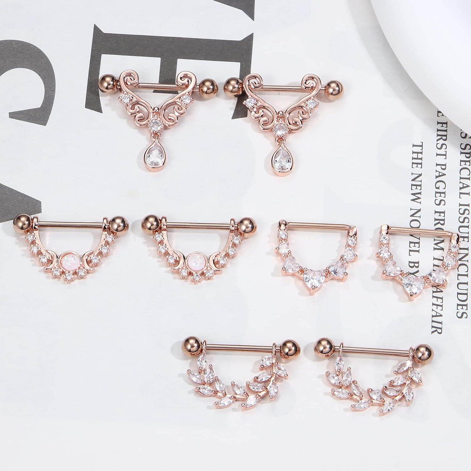 GHRTGR-4 Pairs 14G Nipple Rings for Women 316L Stainless Steel Heart Teardrop Moon Star Opal ...