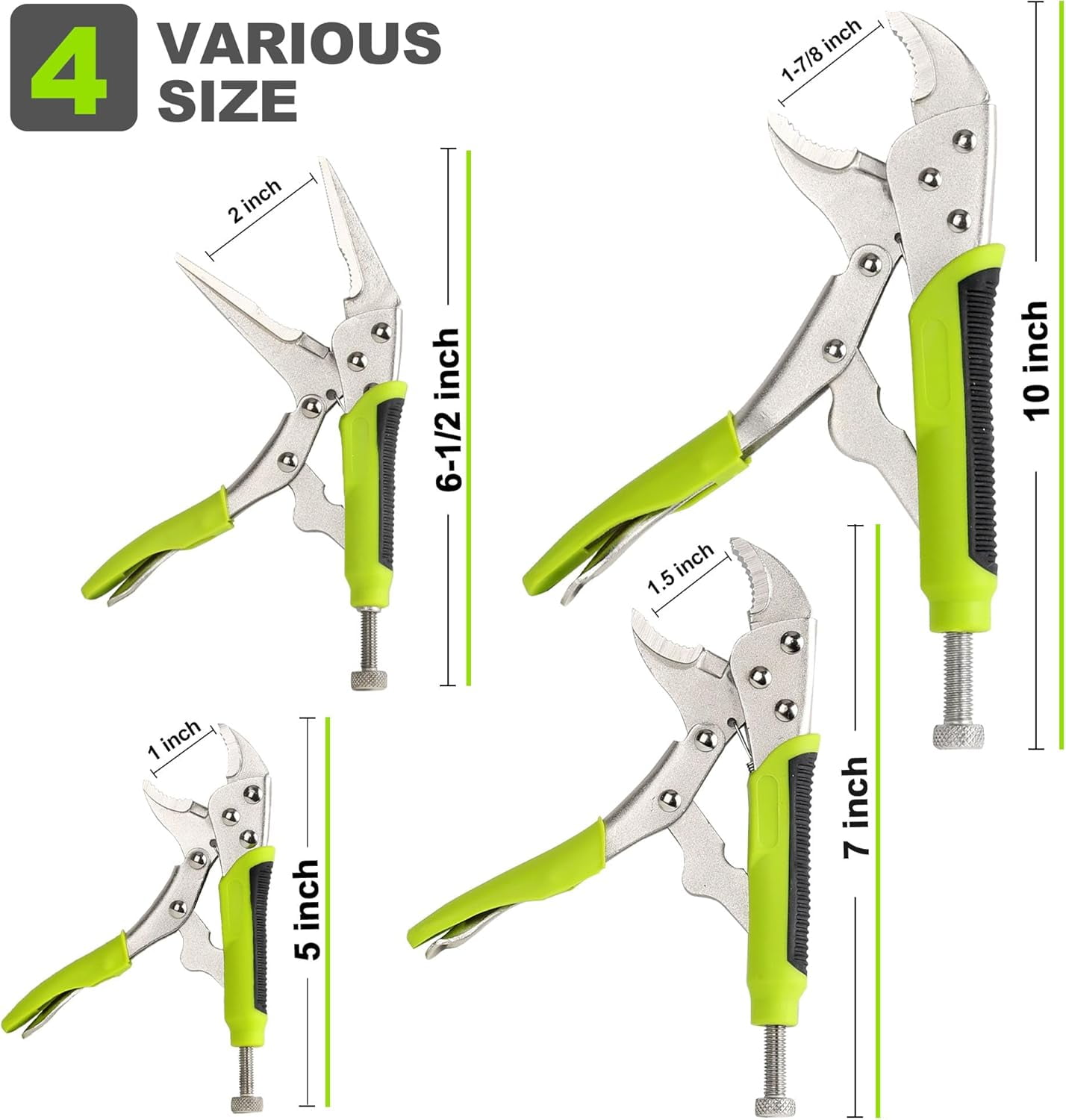 GHRTGR-4-Piece Locking Pliers Set with Heavy Duty Grip, 5", 7" and 10 ...