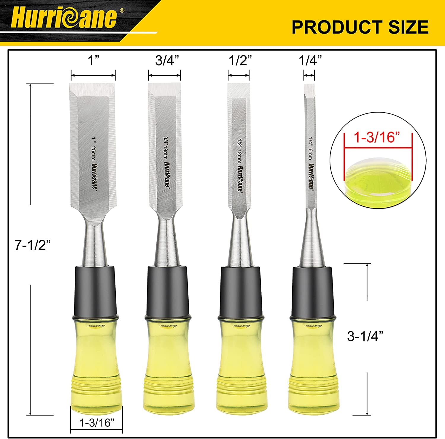 GHRTGR-4 Piece Wood Chisel Set for Woodworking. CR-V Steel Beveled Edge ...