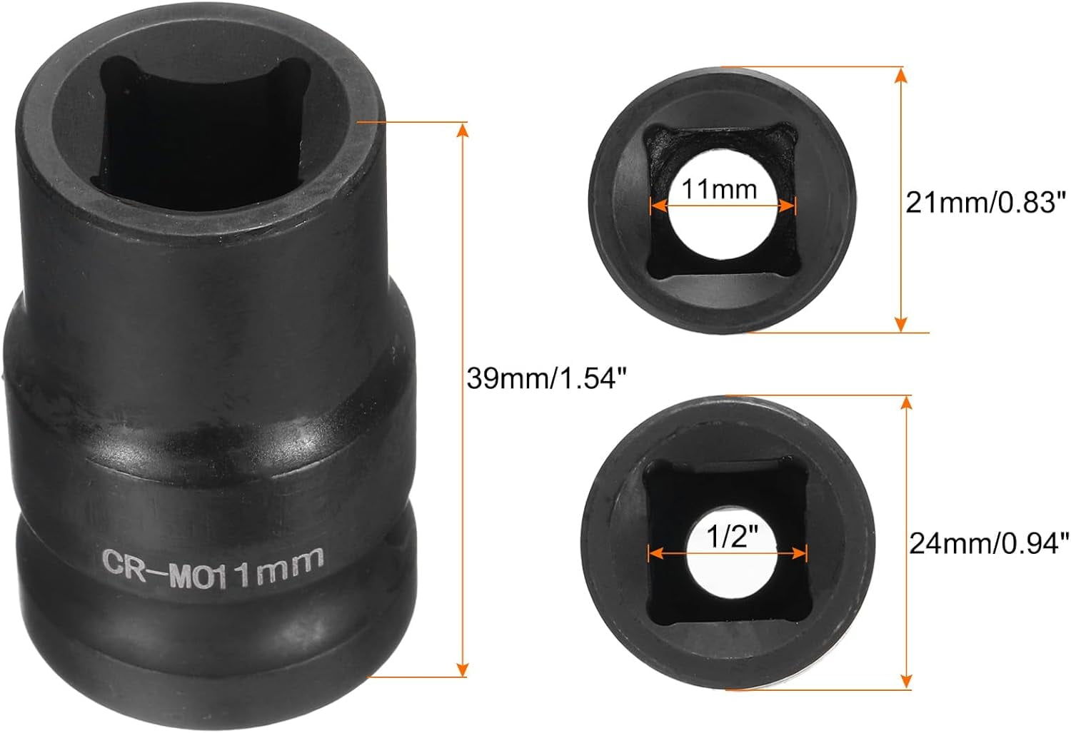 GHRTGR-4 Point Square Socket 1/2" Drive 11mm Metric Square Impact ...