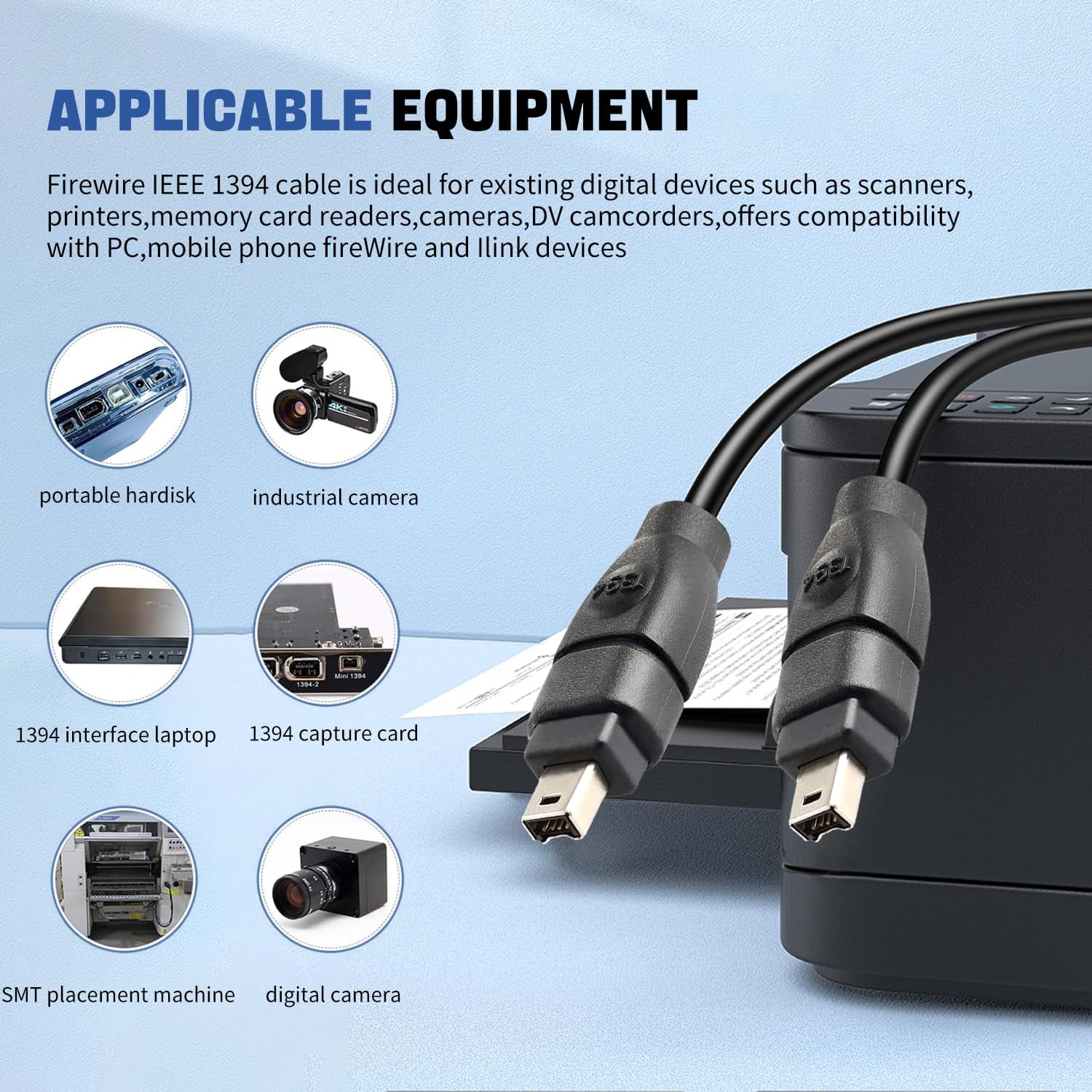 GHRTGR-4 pin to 4 pin Firewire Cable iLink DV Cable Firewire 400 IEEE ...