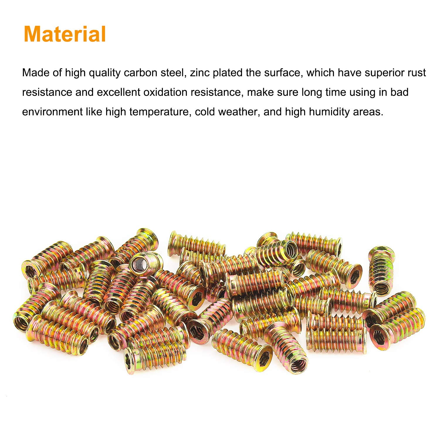 GHRTGR-40 Pieces 1/4"-20 x 25mm Furniture Insert Nut, Hex Socket ...