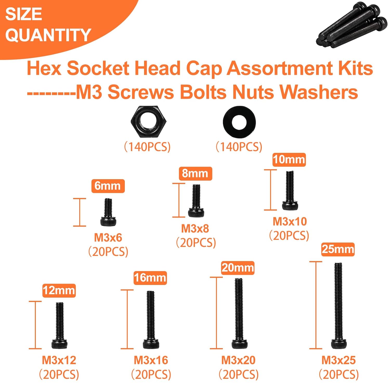 GHRTGR-420pcs M3 Screw Kit, Premium M3 Bolts for 3D Printing, Hex ...