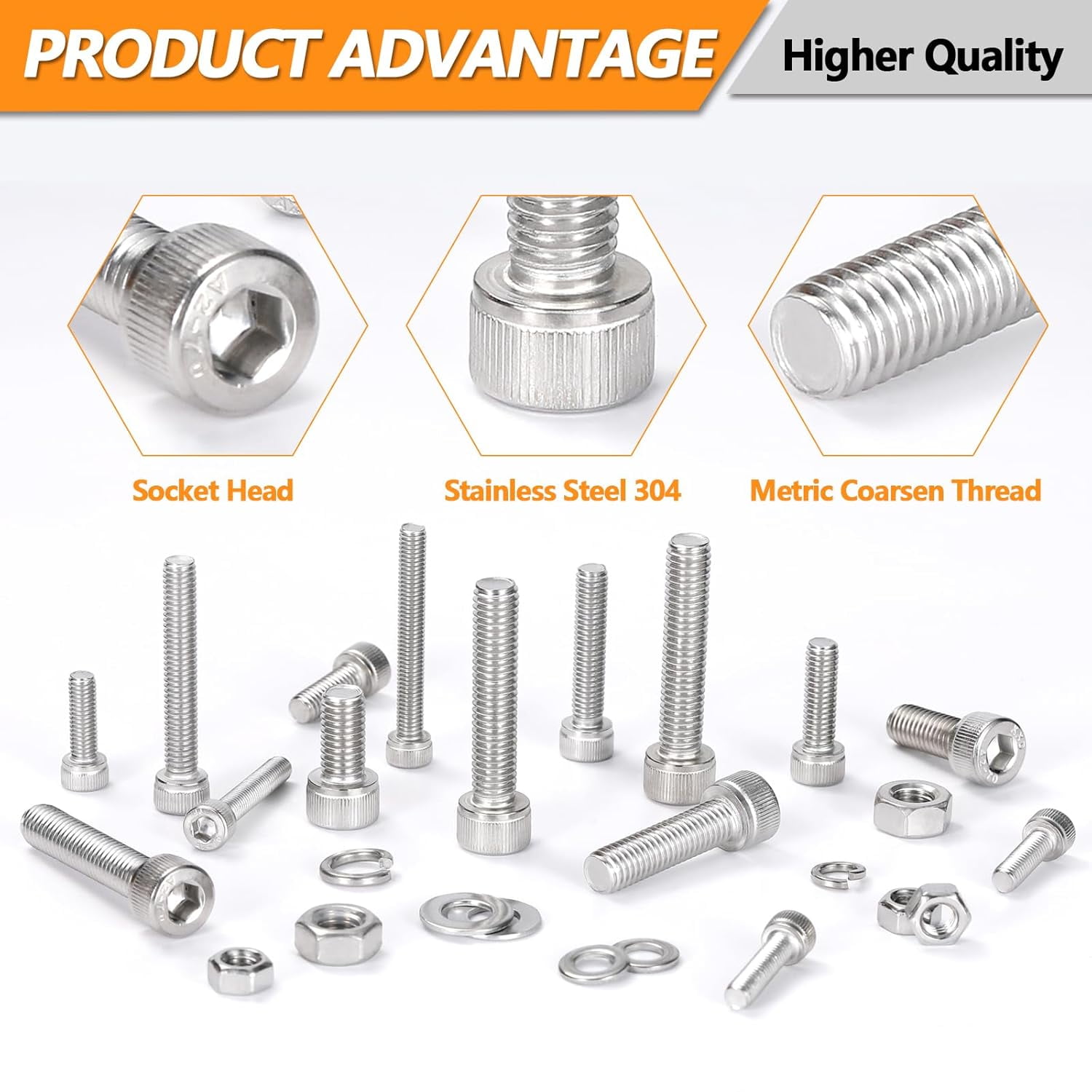 GHRTGR-448 pcs M5/M6/M8 Metric Hex Head Socket Cap Bolt & Nut ...