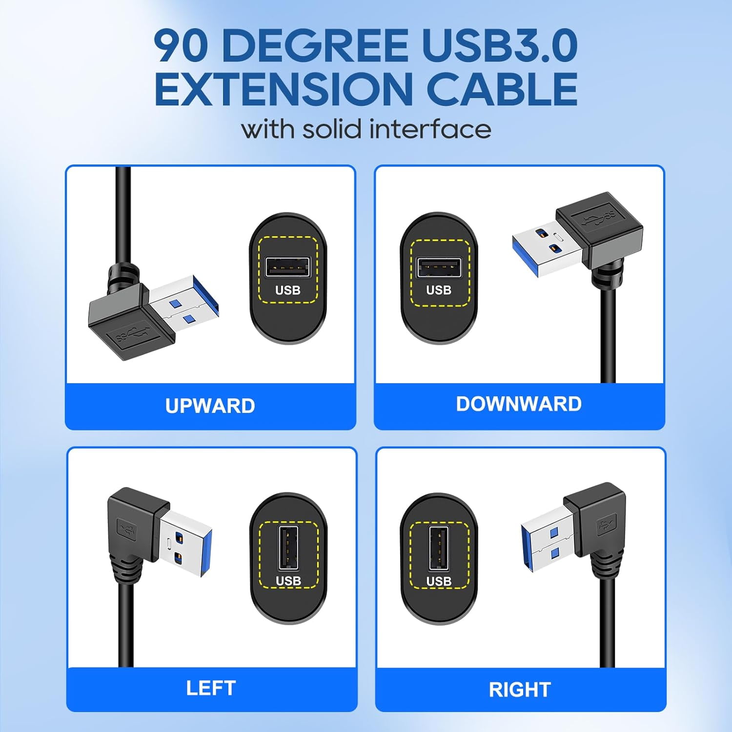 GHRTGR-4PCS 90 Degree USB 3.0 Extension Cable, Short USB Cable Extender ...