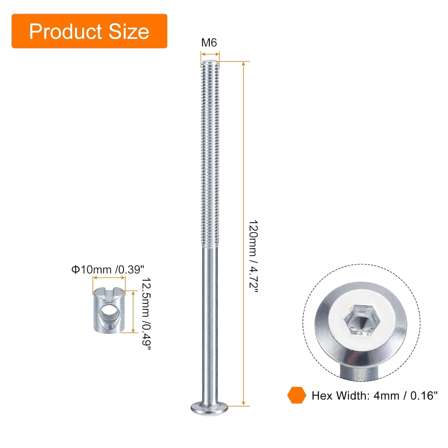 GHRTGR-4Pcs Hex Socket Head Screws Bolts Barrel Nuts, M6 x 120mm Socket ...
