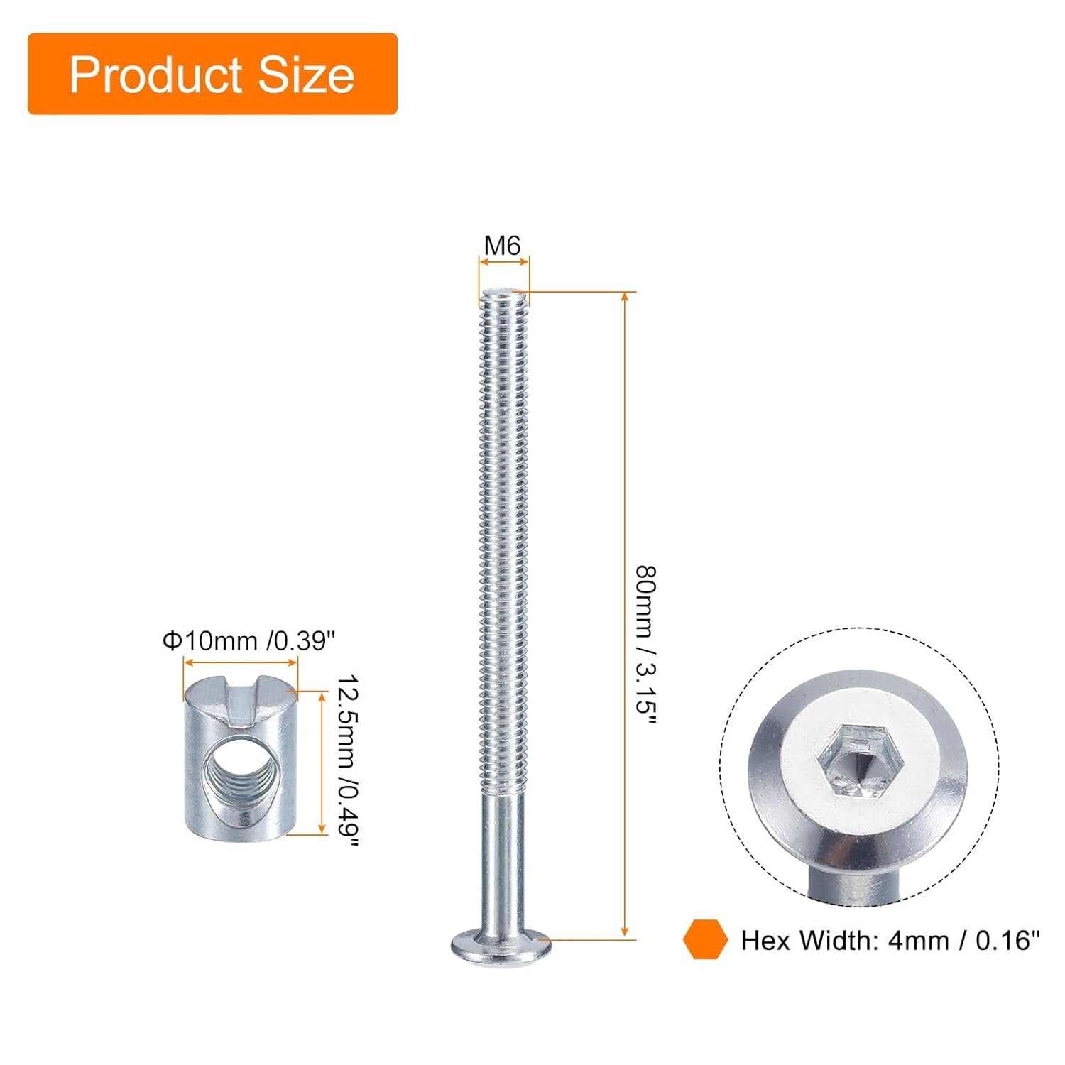 GHRTGR-4Pcs Hex Socket Head Screws Bolts Barrel Nuts, M6 x 80mm Socket ...