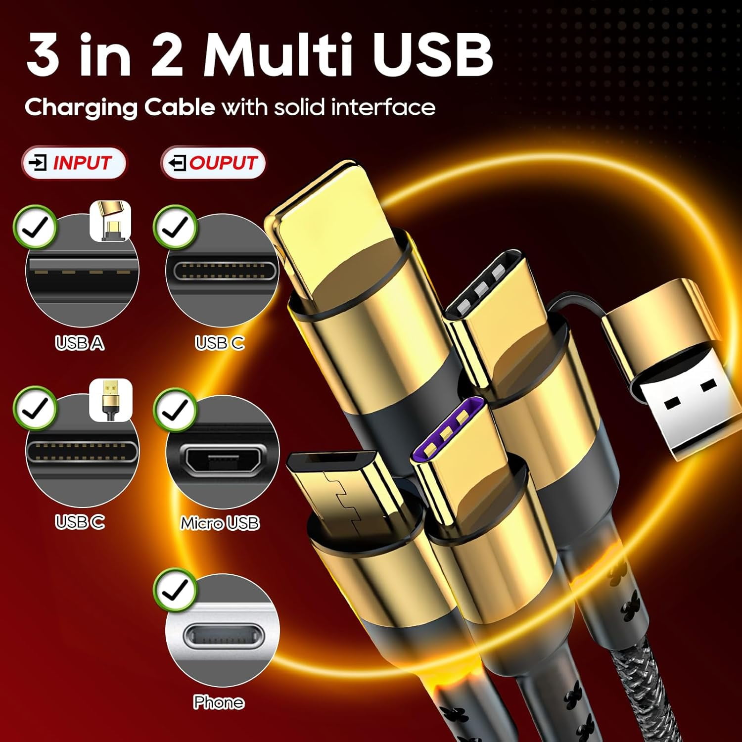 GHRTGR-5 in 1 Multi Charging Cable 6FT USB C/USB A to Phone/Type C ...