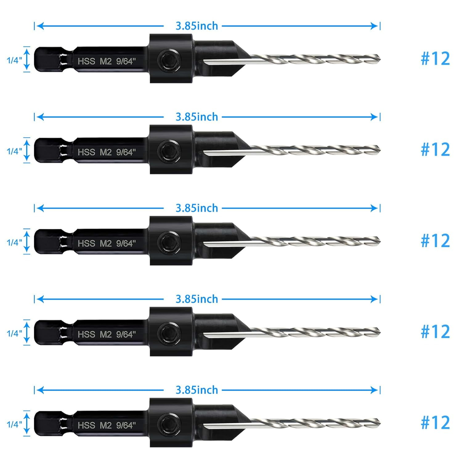 GHRTGR-5-pc #12 Countersink Drill Bit Set, 3in1 Woodworking Counterbore ...