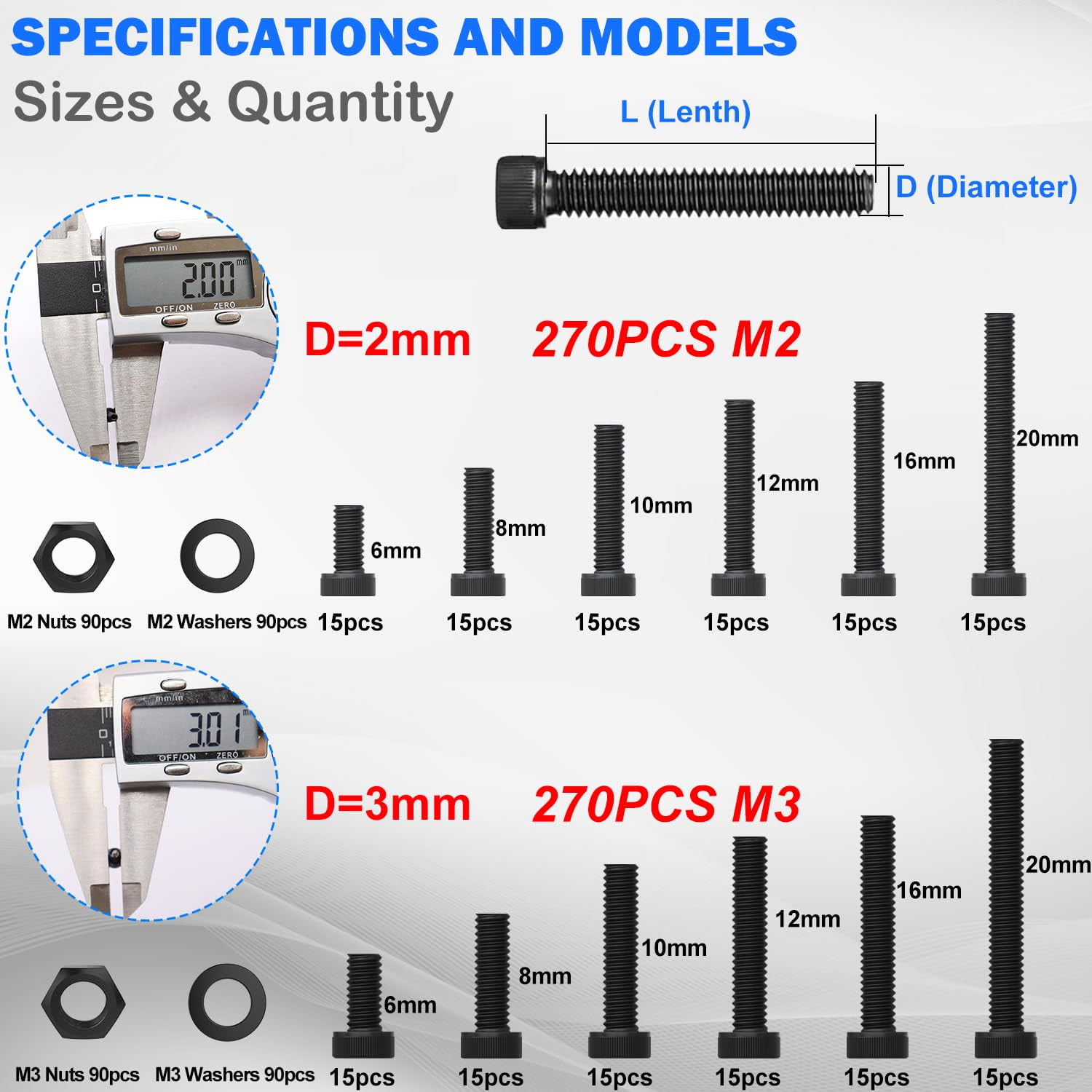GHRTGR-540PCS M2 M3 Metric Screws Assortment Set Suitable for 3D ...