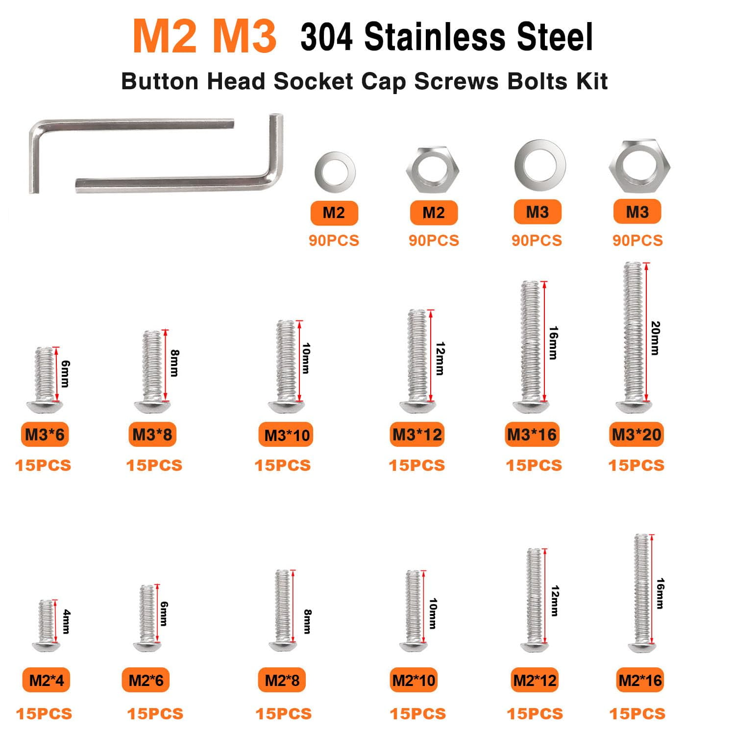 GHRTGR-540PCS M2 M3 Screws Kit M2 M3 x 4mm/6mm/8mm/10mm/12mm/16mm/20mm ...