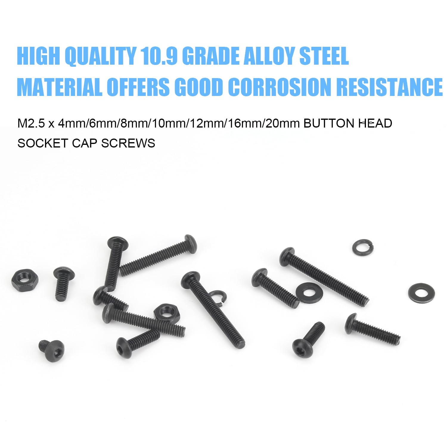 GHRTGR-566 Pieces M2.5 Black Screws, 10.9 Grade Alloy Steel M2.5X 4/6 /8/10 /12/16 /20mm Button ...