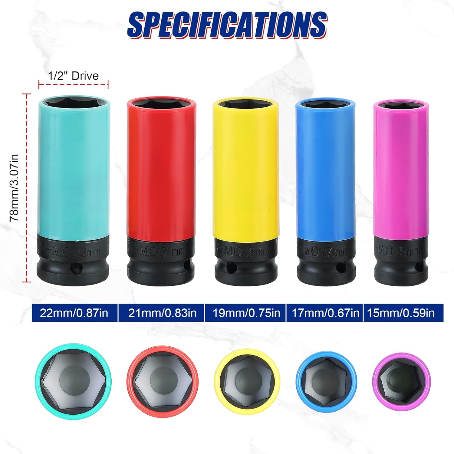 GHRTGR-5PCS 1/2 Inch Drive Impact Lug Nut Socket Set, Ultimate Wheel ...