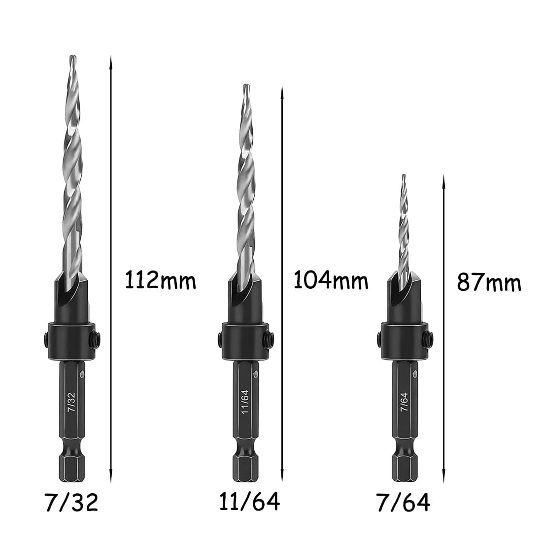 GHRTGR-5PCS Countersink Drill Bit Set 1/4" Hex Shank Quick Change Screw Drill Counter Sink Bit 7 ...