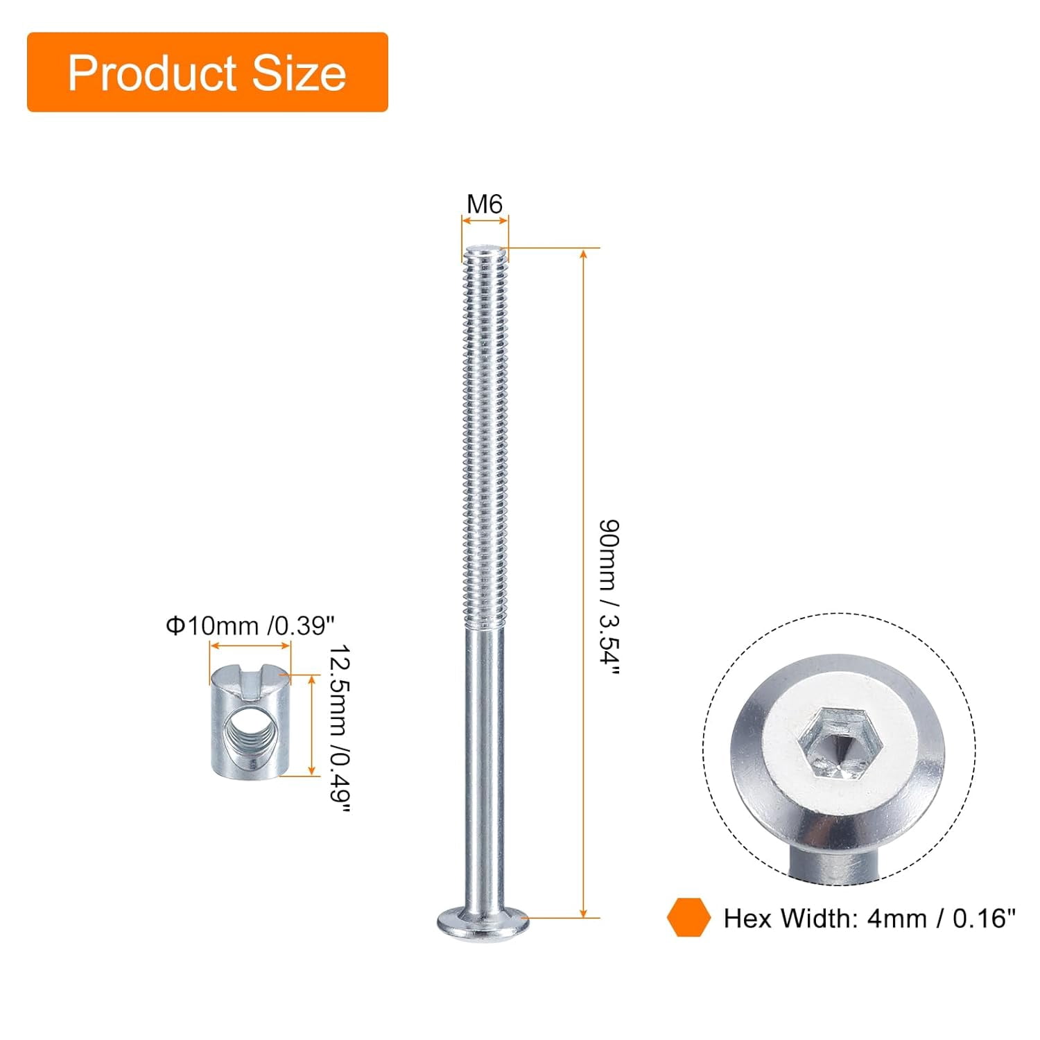 GHRTGR-5Pcs Hex Socket Head Screws Bolts Barrel Nuts, M6 x 90mm Socket ...