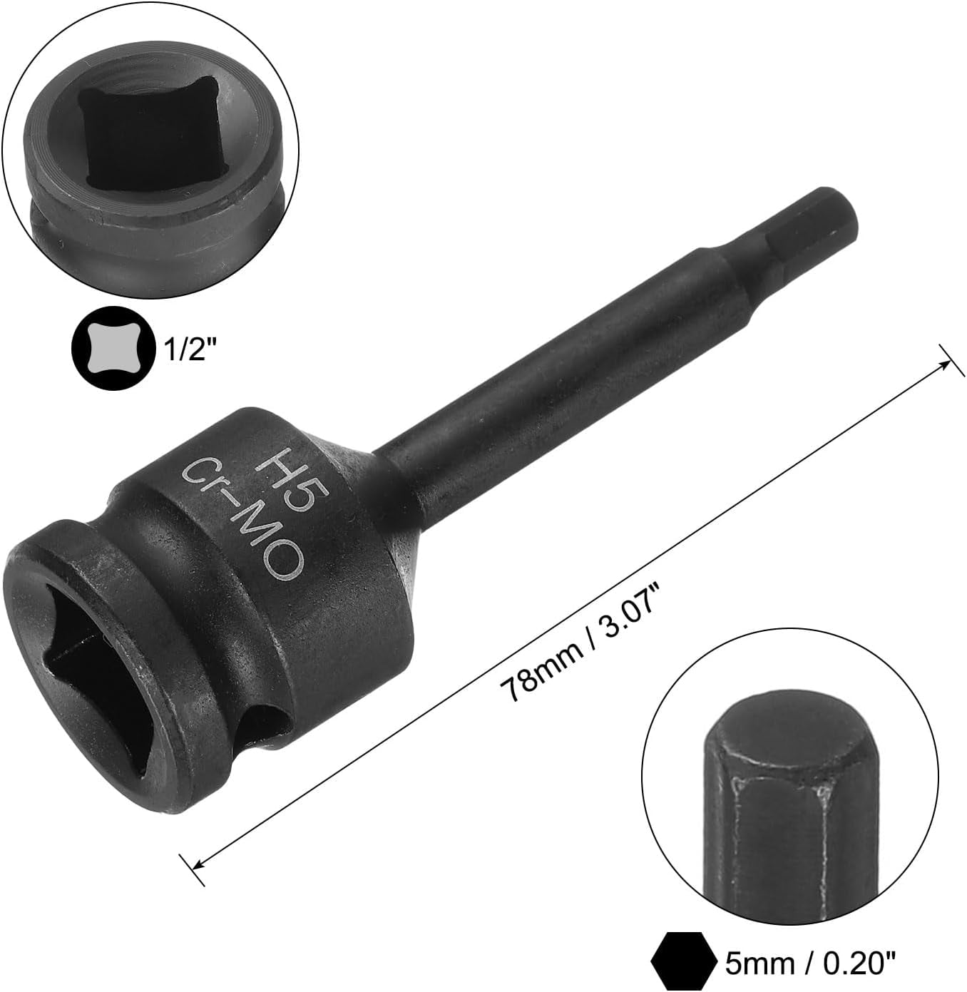 GHRTGR-5mm Hex Impact Bit Socket H5 1/2" CR-MO Steel Phosphate Black ...