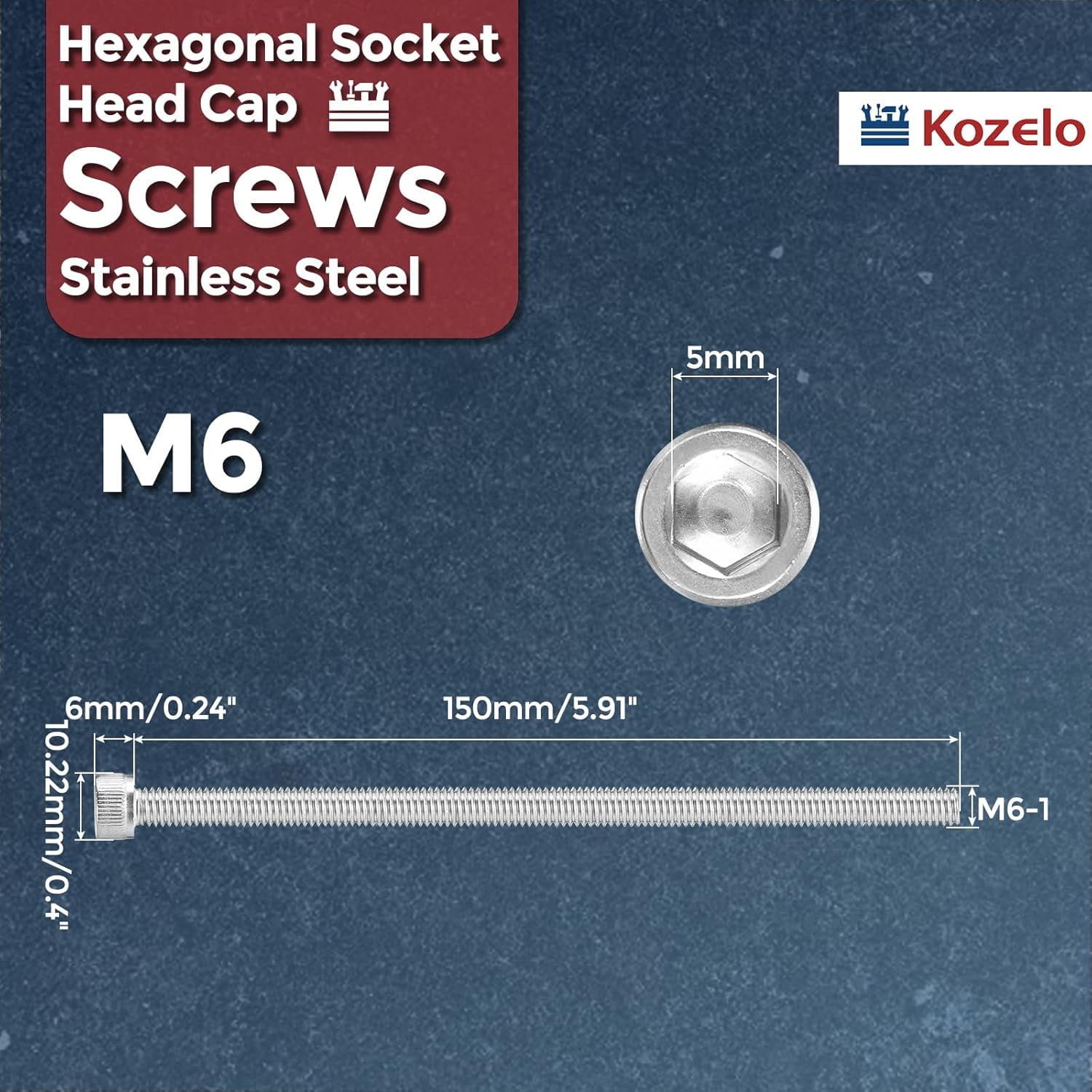 GHRTGR-5pcs Socket Head Cap Screws - [M6-1 x 150mm] 304 Stainless Steel ...
