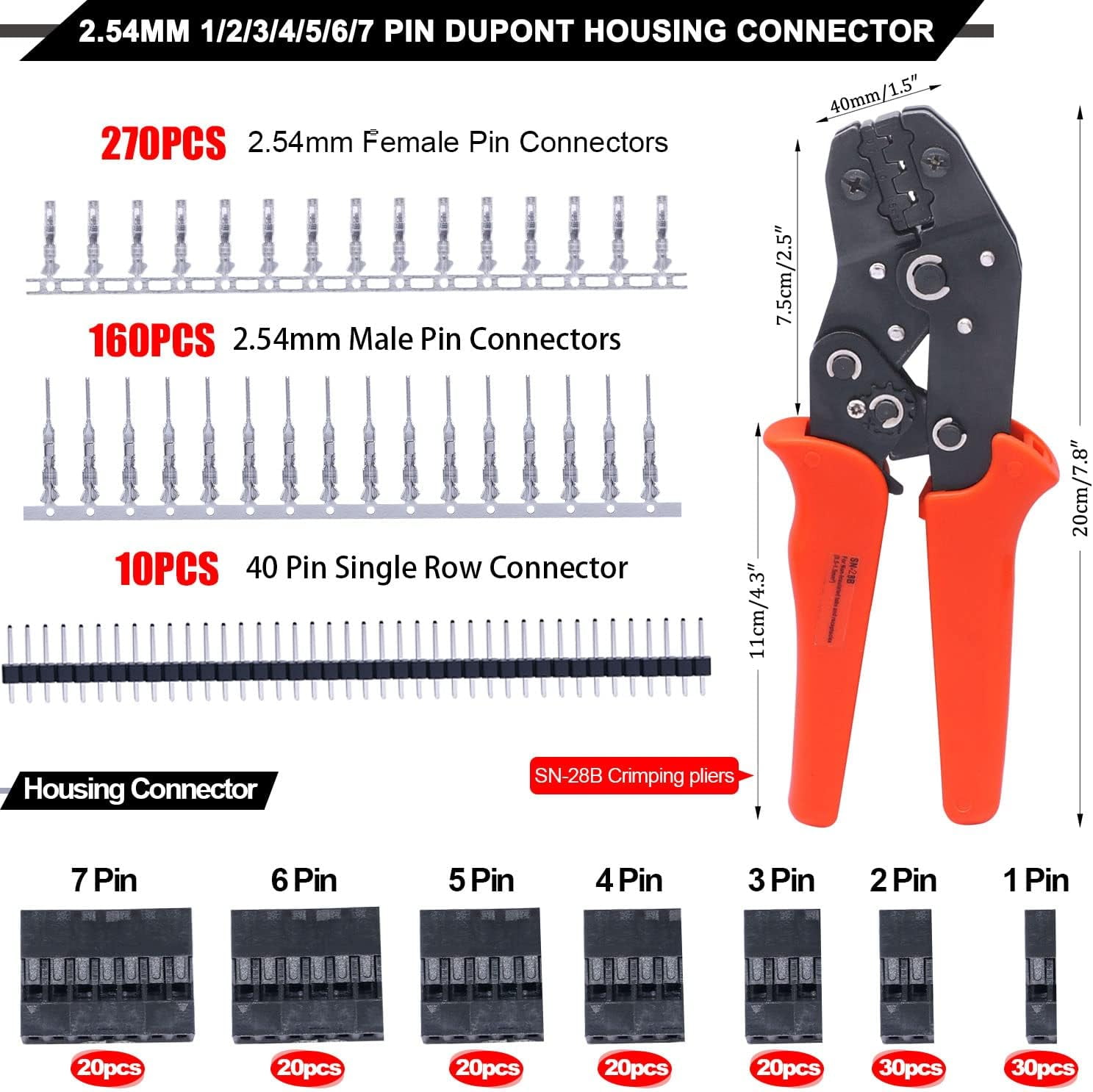 GHRTGR-/600PCS 2.54mm dupont connector kit 1/2/3/4/5/6/7 Pin Housing Connector With 2.54 Male ...