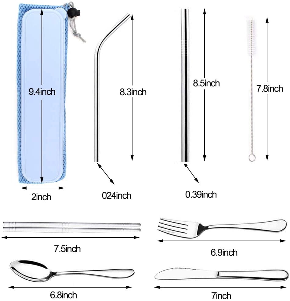 GHRTGR-7 PCs Flatware Set with Carry Case, Reusable 304 Stainless Steel ...