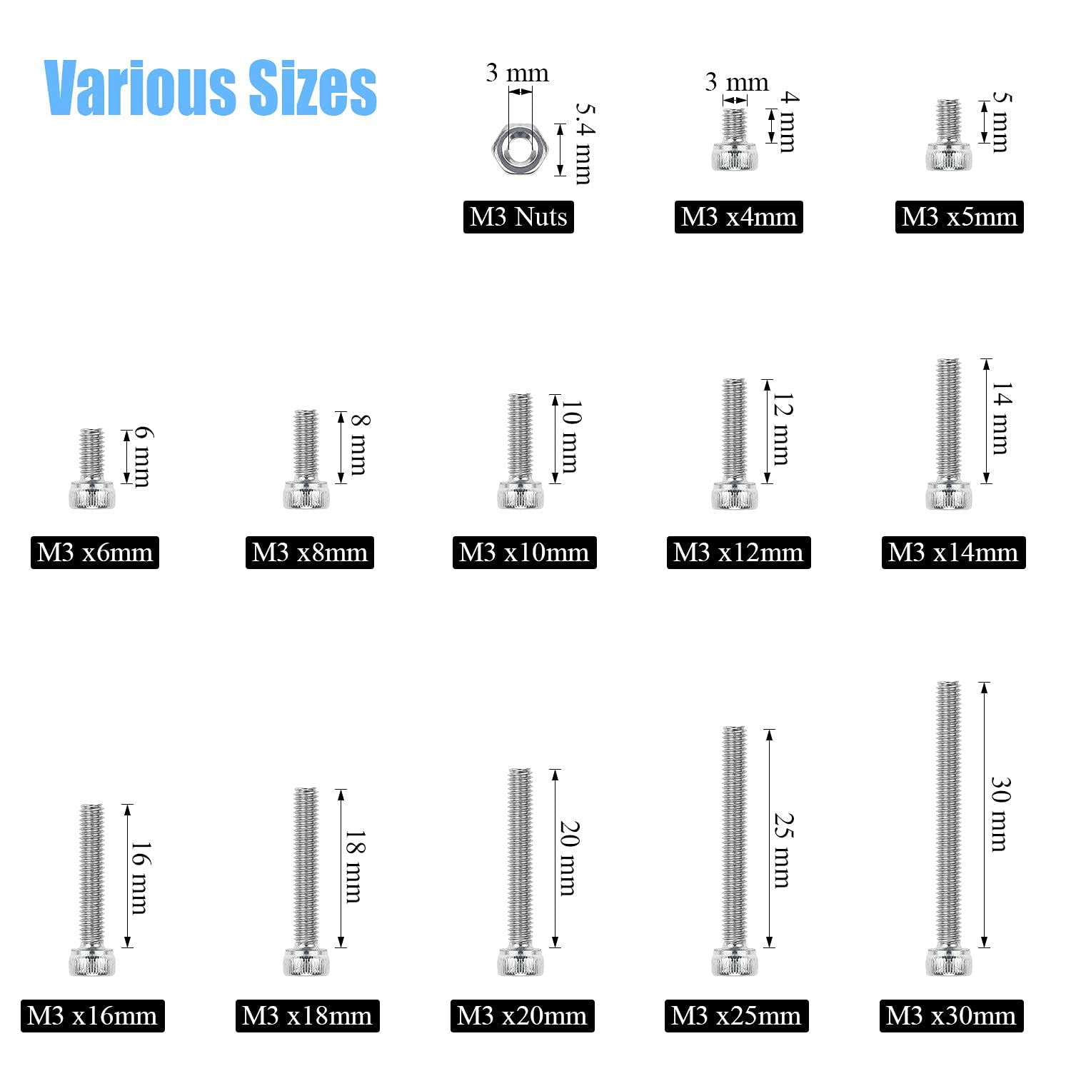 GHRTGR-700 Pieces M3 Stainless Steel 304 Hex Socket Head Cap Bolts ...
