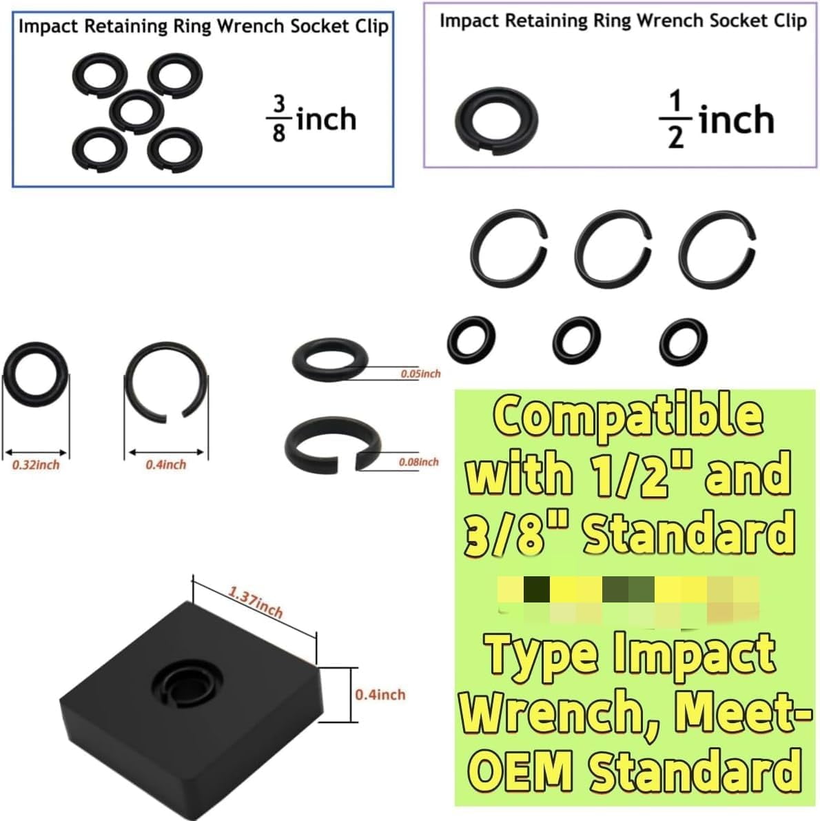 GHRTGR-(8+8 Sets) 1/2” and 3/8" Impact Retaining Ring Clip, Friction ...