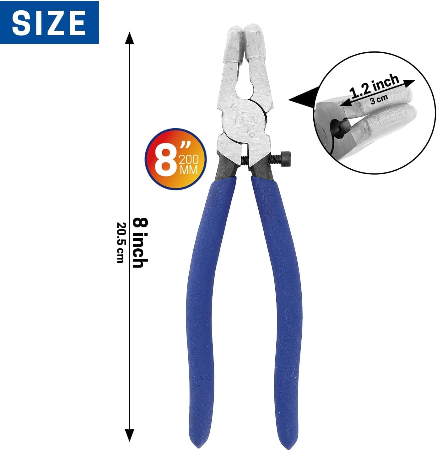 GHRTGR-8 Inch Glass Running Pliers with Rubber Tips, Curved Jaws, Heavy ...