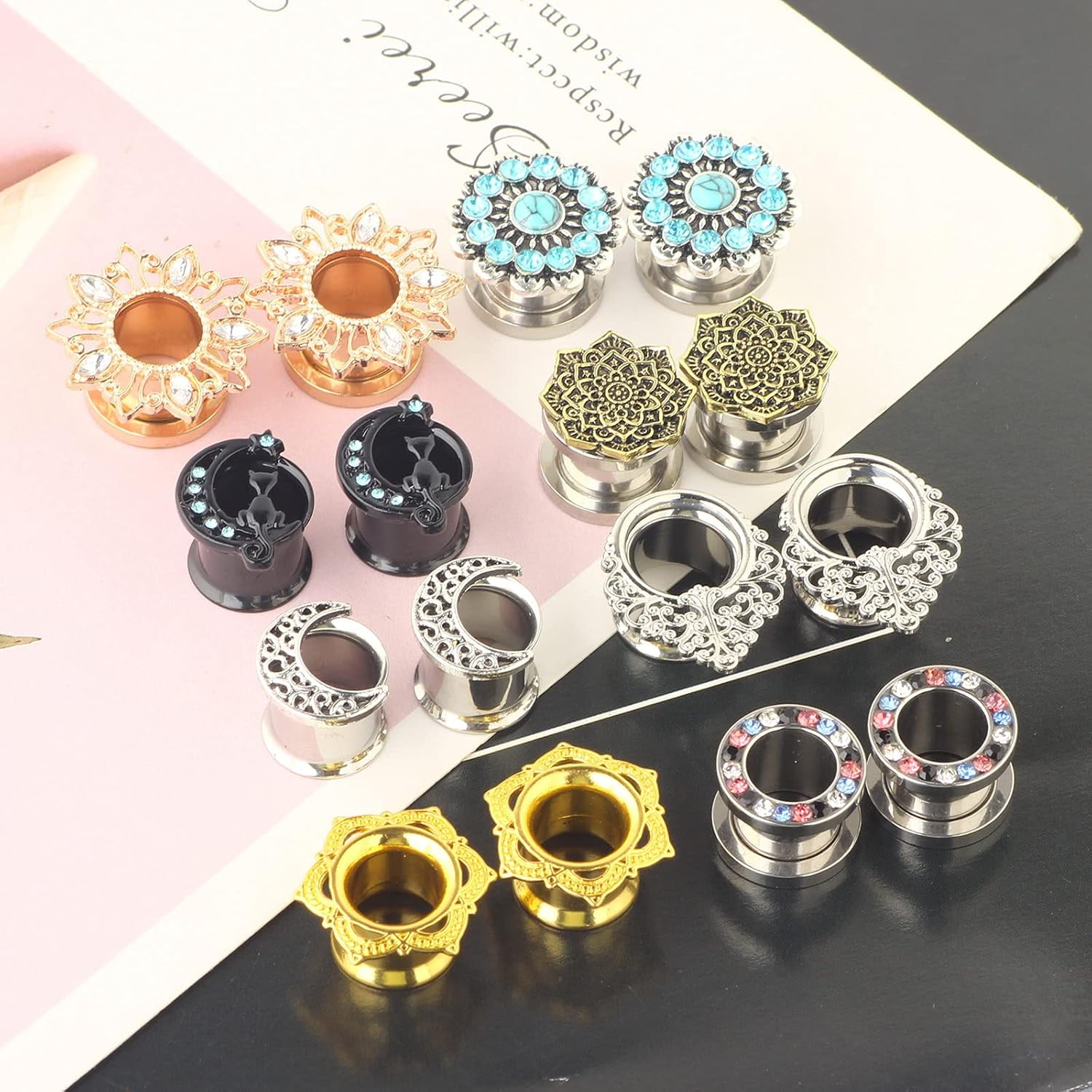 GHRTGR-8 Pairs Stainless Steel Ear Tunnles Earrings Gauges For Women ...