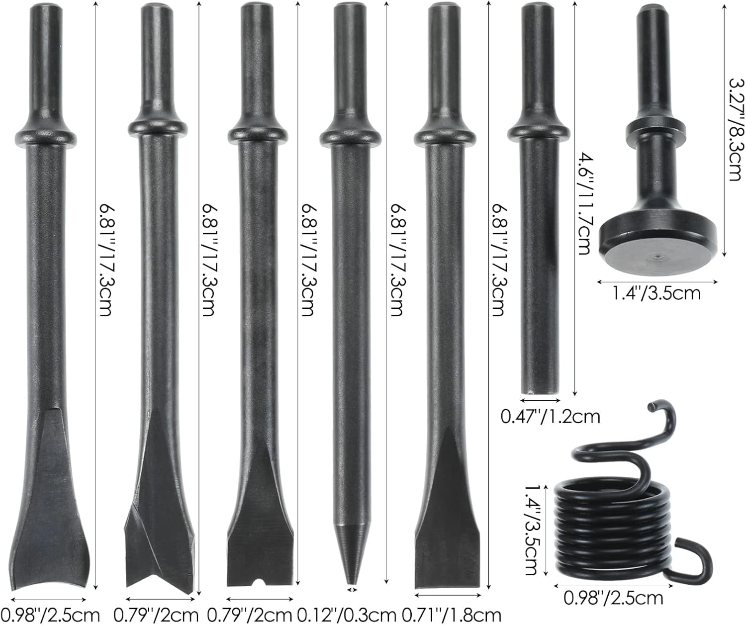 GHRTGR-8 Pcs Heavy Duty Smoothing Air Hammer Pneumatic Chisel Bits Tools 0.401'' Shank Pneumatic ...