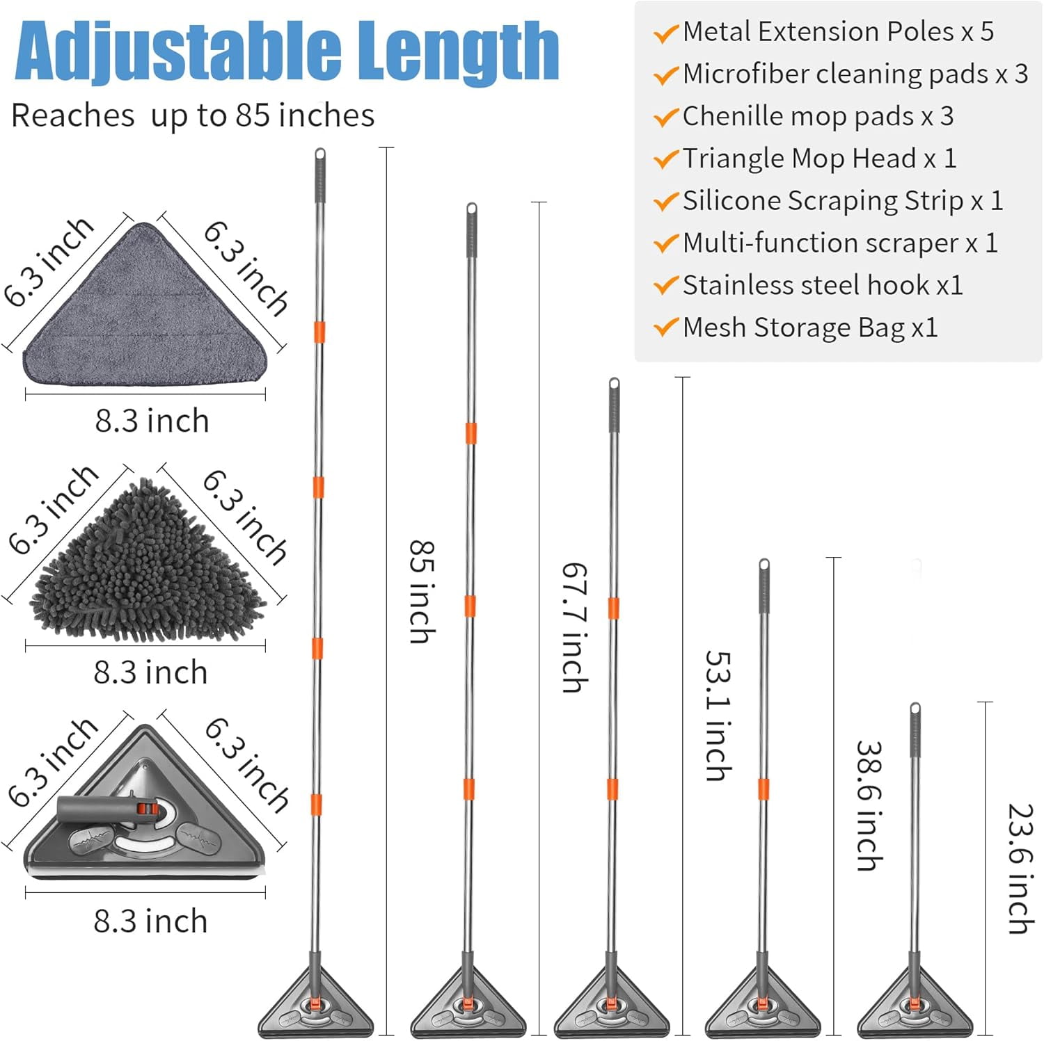 GHRTGR-85" Wall Mop Cleaner with Long Handle and Stainless Steel Hook ...