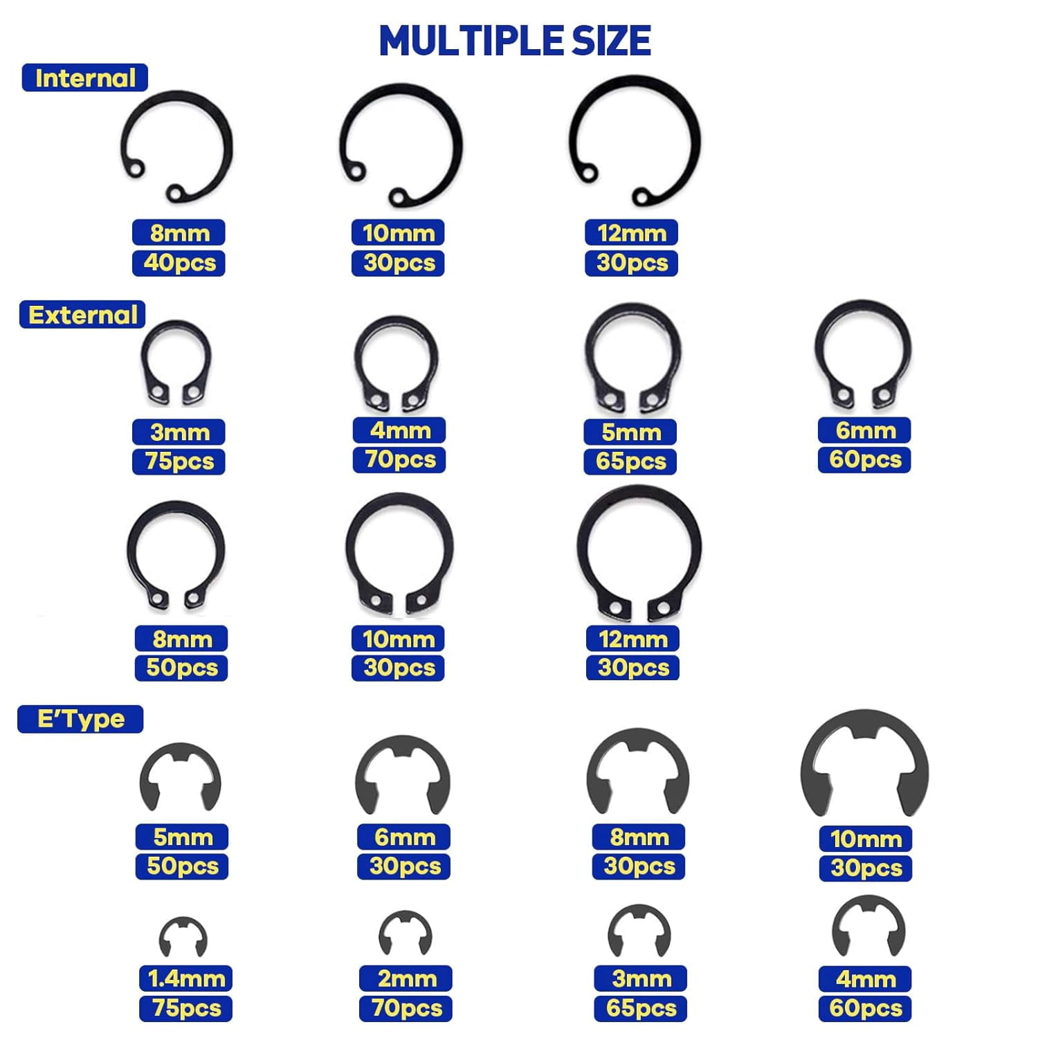GHRTGR-890Pcs Circlip Snap Rings Retaining Rings Assortment Kit, 3 ...