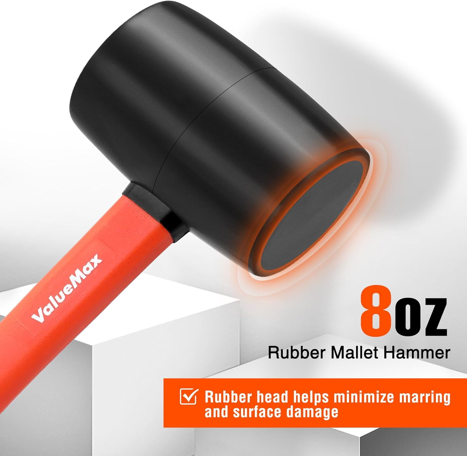 GHRTGR-8oz Rubber Mallet Hammer, Fiberglass Handle, Double-Faced Soft ...