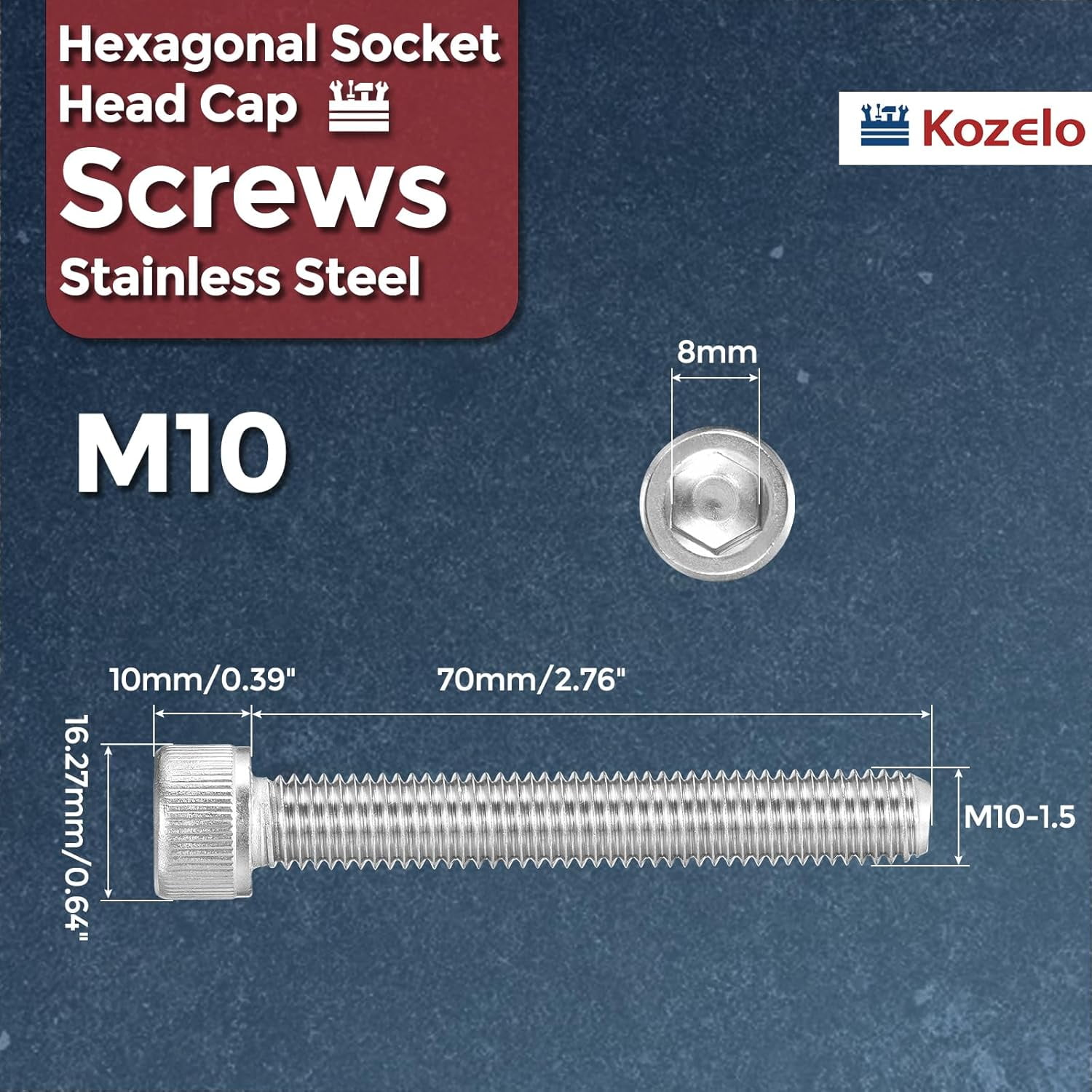 GHRTGR-8pcs Socket Head Cap Screws - [M10-1.5 x 70mm] 304 Stainless ...