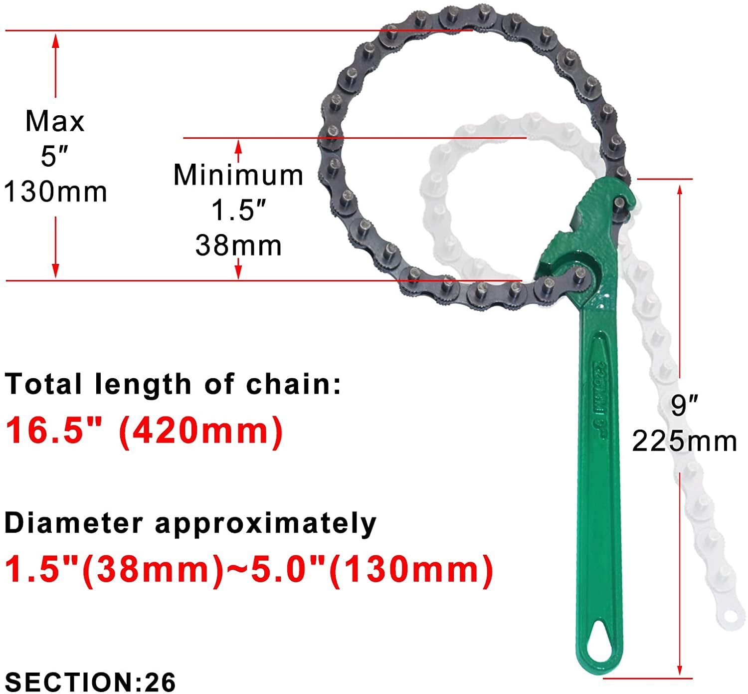 GHRTGR-9 Inch Heavy Duty Ratcheting Chain Wrench Reversible Oil Filter ...